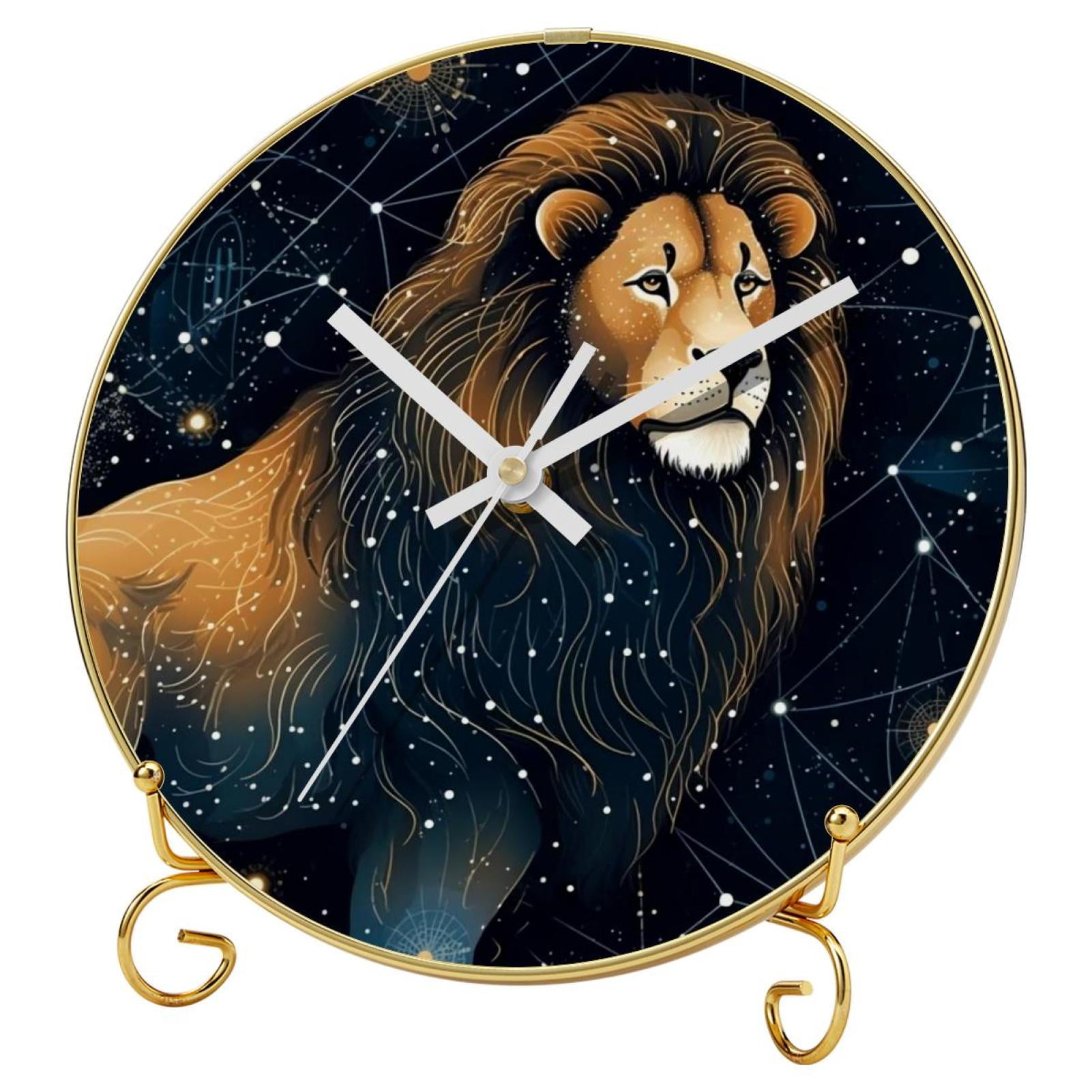 Leo Round Printed Wall Clocks with Hooks and Gold Stand - Silent, Non ...