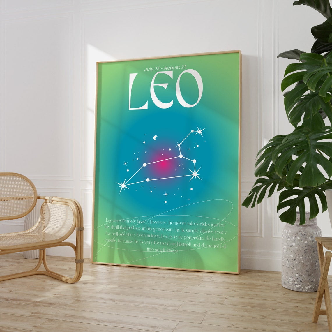 Leo Star Sign Print, Zodiac Art , Spiritual Wall Art, Aura Gradient ...