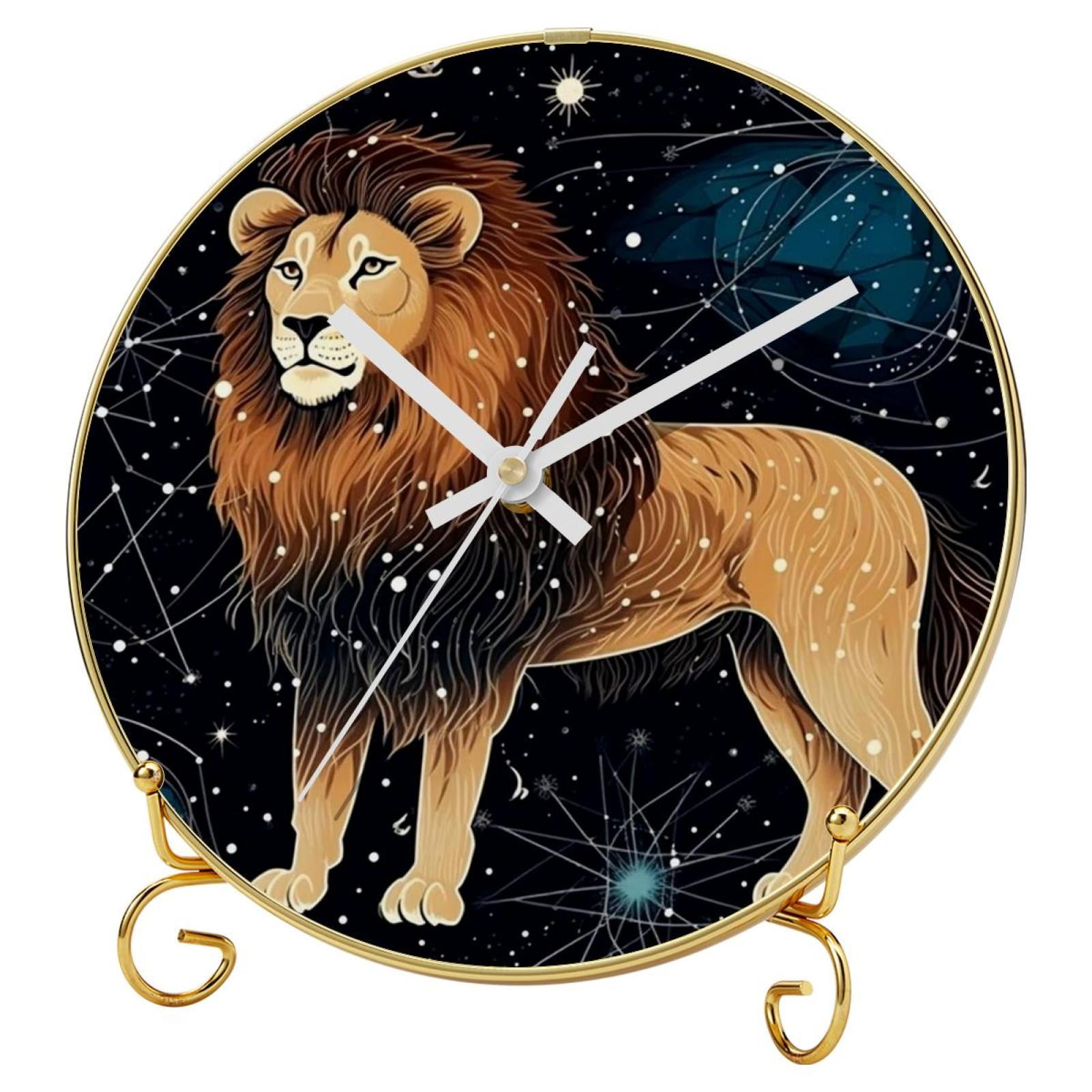 Leo Stylish Round Wall Clock with Printed Design, Hooks, and Gold Stand ...