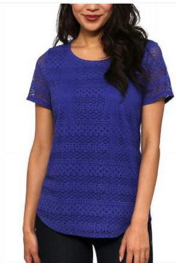 Leo and Nicole Women's Short Sleeve Scoop Neck Lace Top - Indigo Batik- XL. - Walmart.com