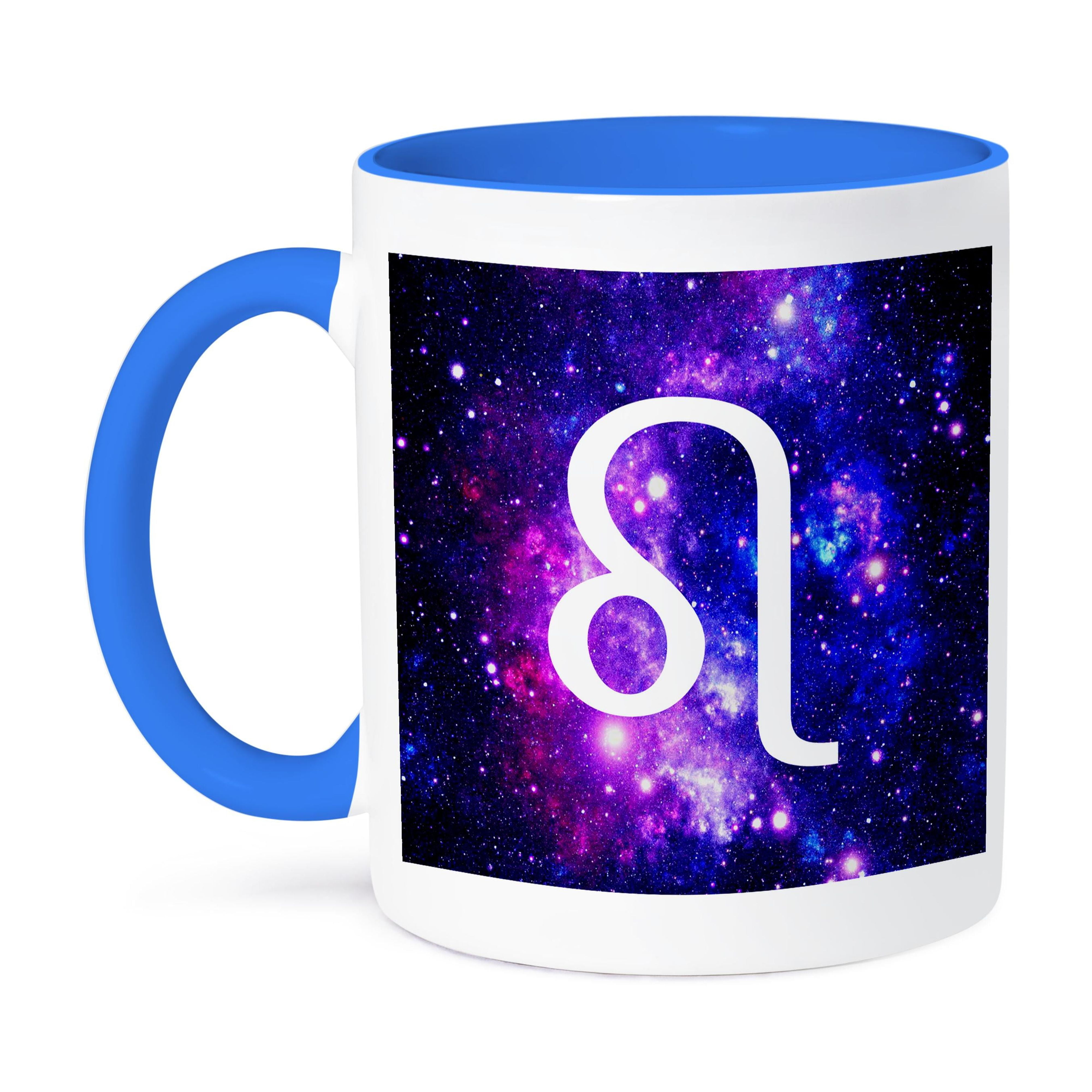 3dRose, Leo star sign on purple space background lion zodiac horoscope symbol, 15oz Two-Tone ...