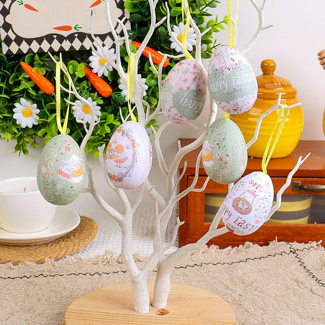 Leodye 6 Pcs White Easter Egg Hanging Decorations DIY Painted Realistic ... Leodye 6 Pcs White Easter Egg Hanging Decorations DIY Painted Realistic ...
