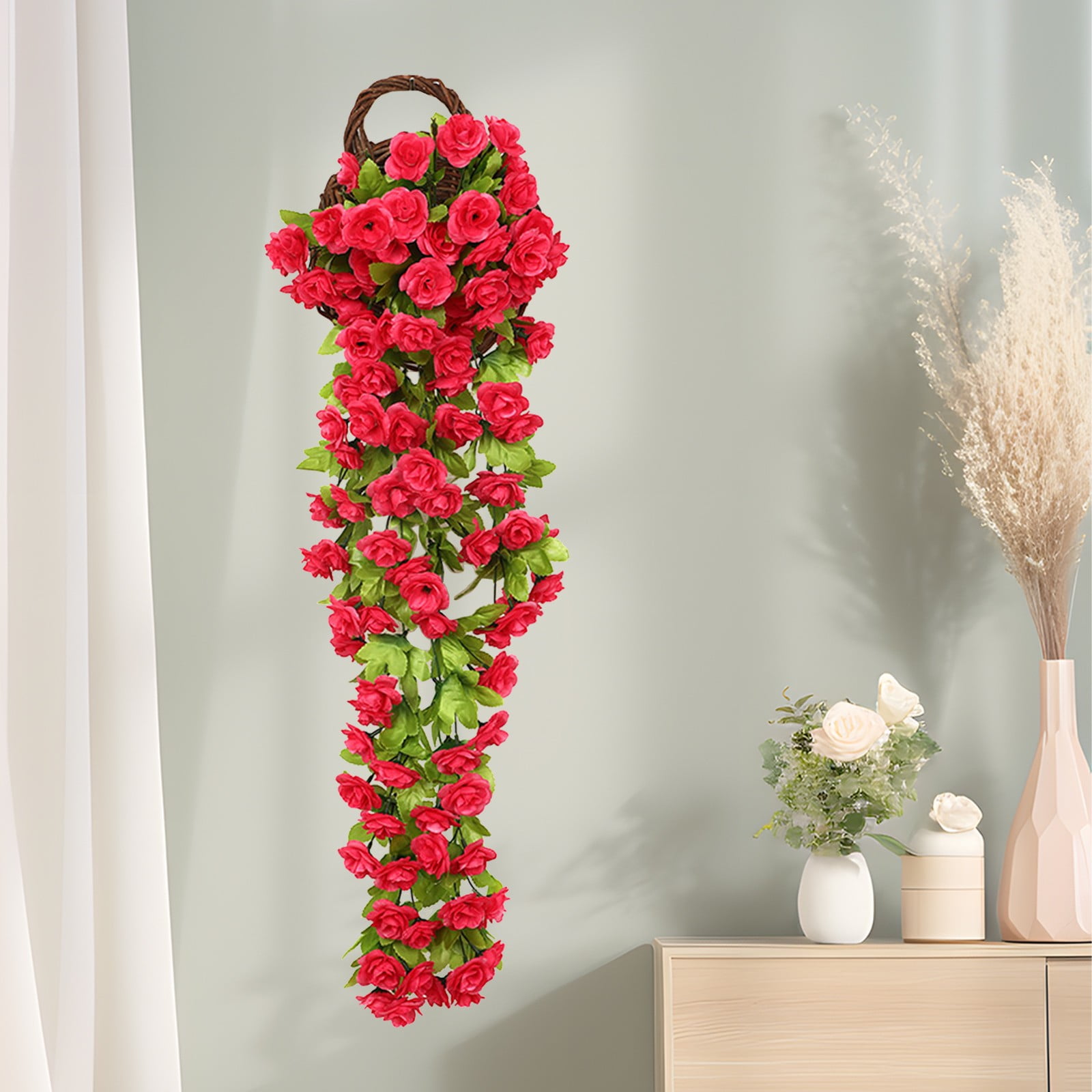 Leodye Artificial Hanging Roses, Silk Faux Hanging Plants, Fresh Color ...
