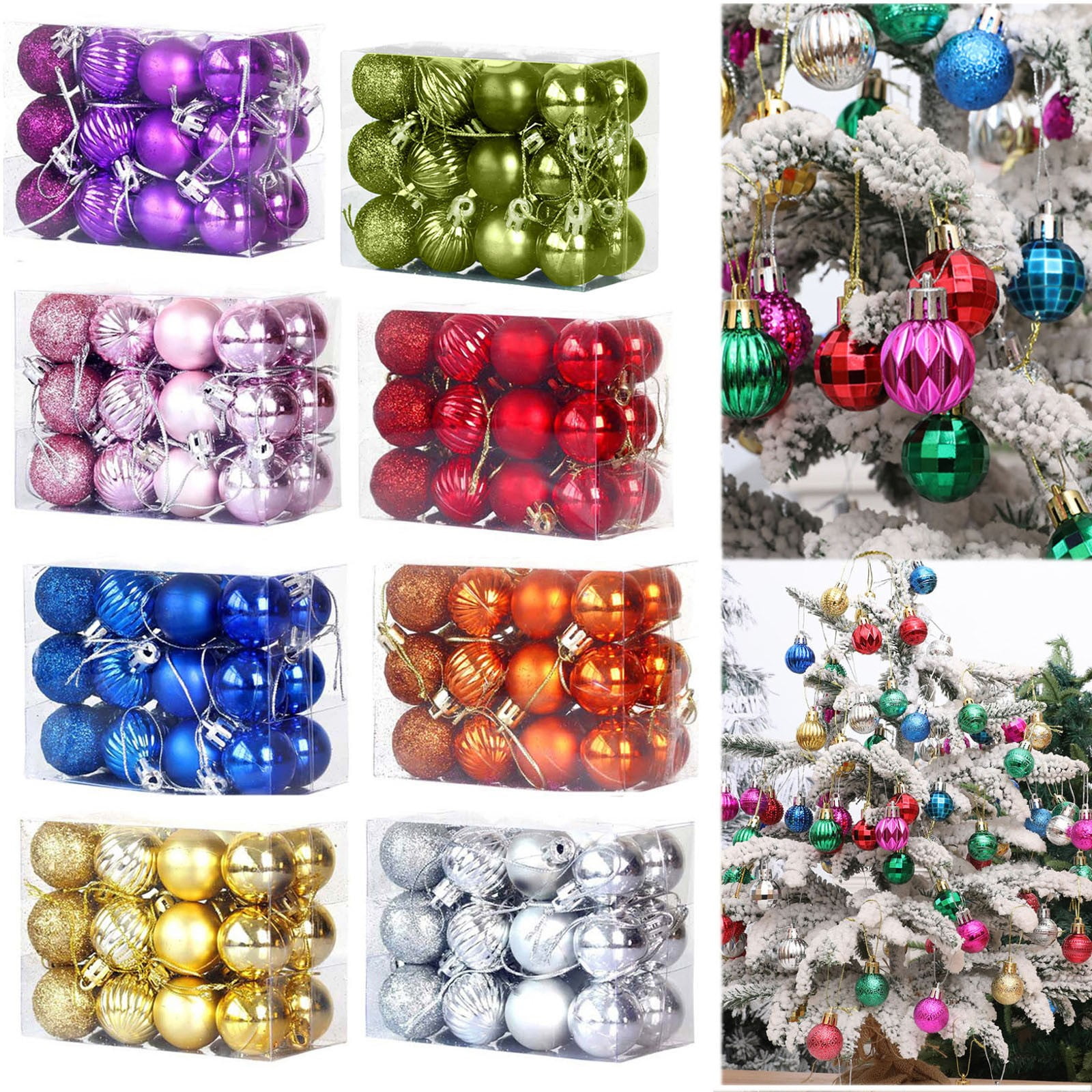 Leodye Christmas Tree Decorations Christmas Balls Set of 24 Mini ...