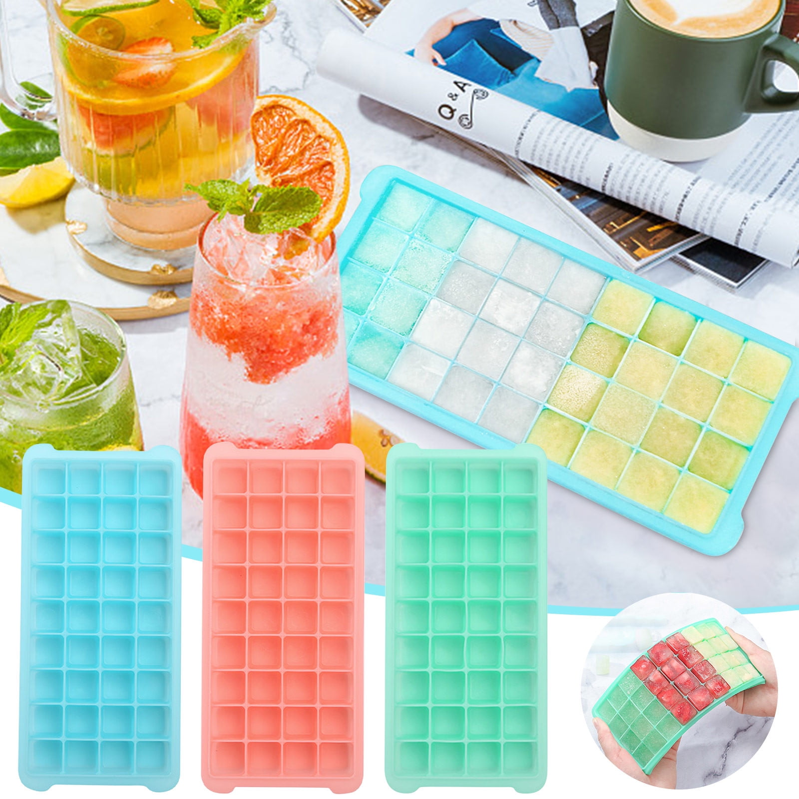 Leodye Easy Release Ice Trays Tray with Lid , 1Pack Silicone Plastic ...
