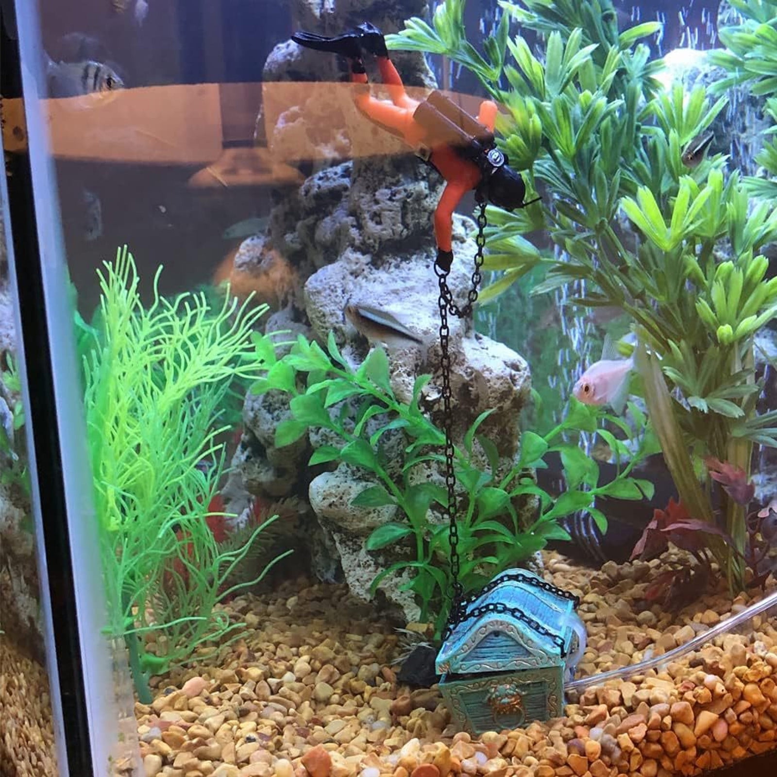 Leodye Fish Tank Decoration, Diver's Treasure Chest, Aquarium ...