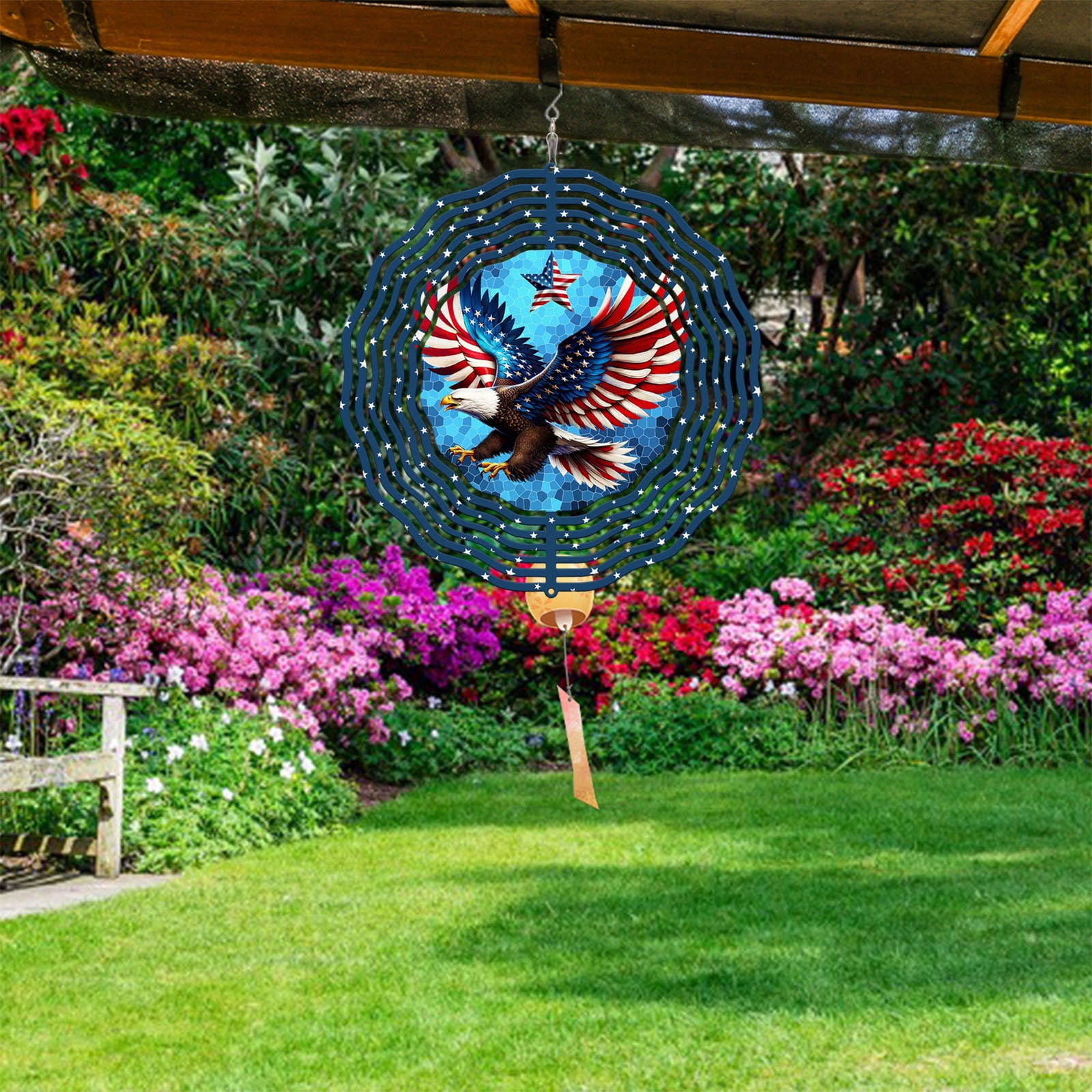 Leodye Independence Day Decorative Wind Chimes, 3D Rotating Stainless ...
