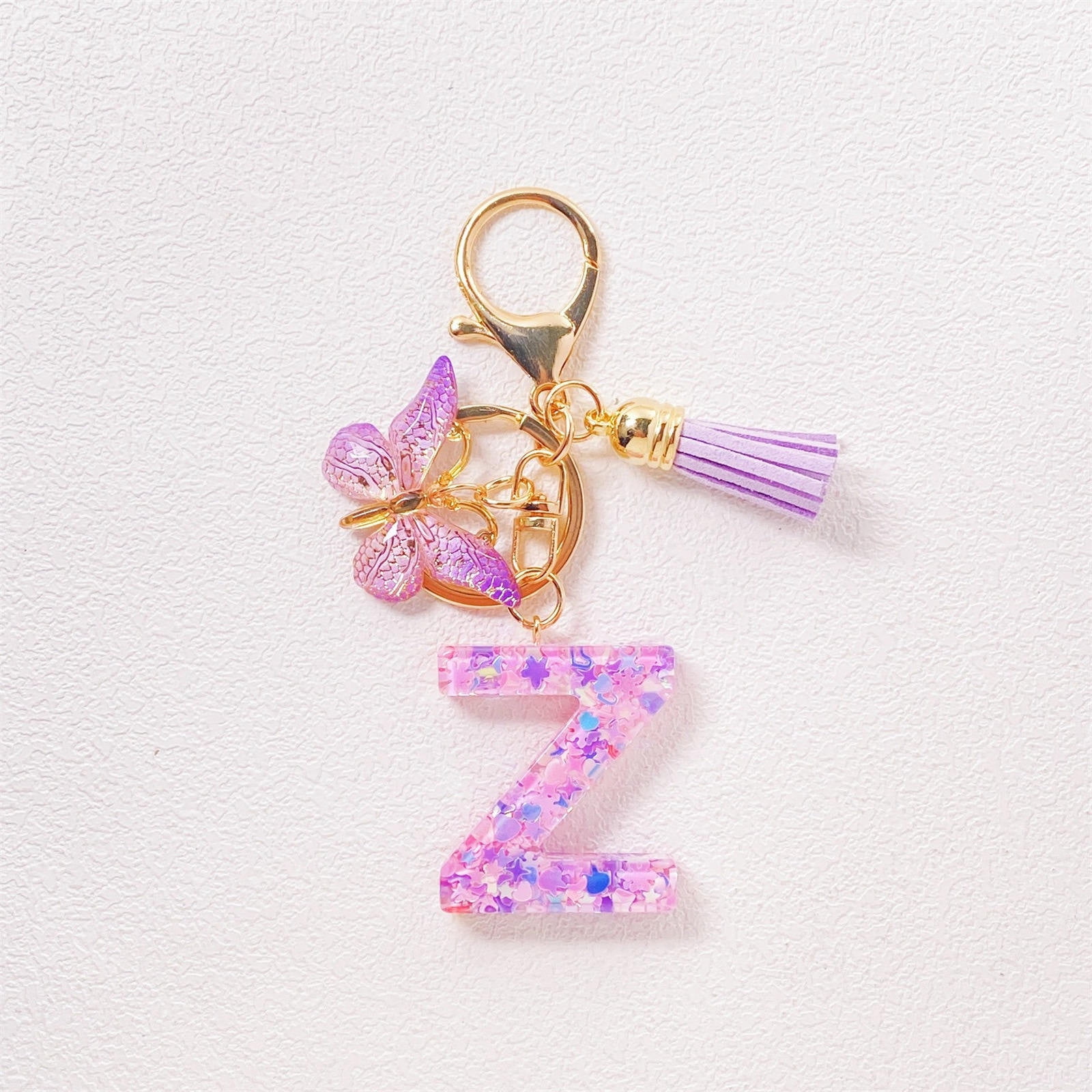 Leodye Initial Letter Resin Keychain - Purple Tassel Glitter Keychain ...