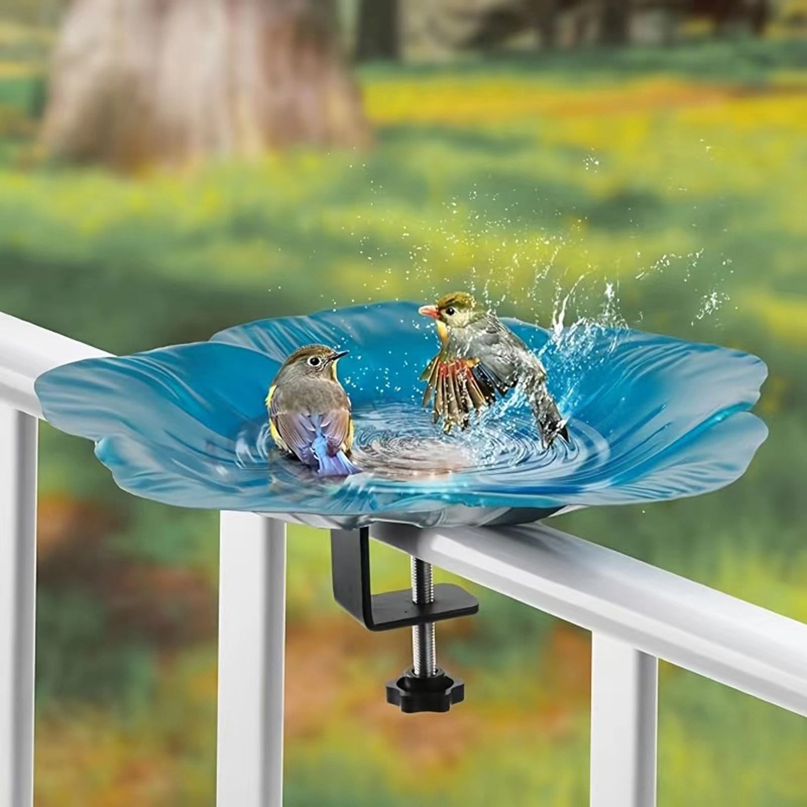 Leodye Metal Plywood Bird Feeder & Bath, Garden Decor, Fence Mounted ...