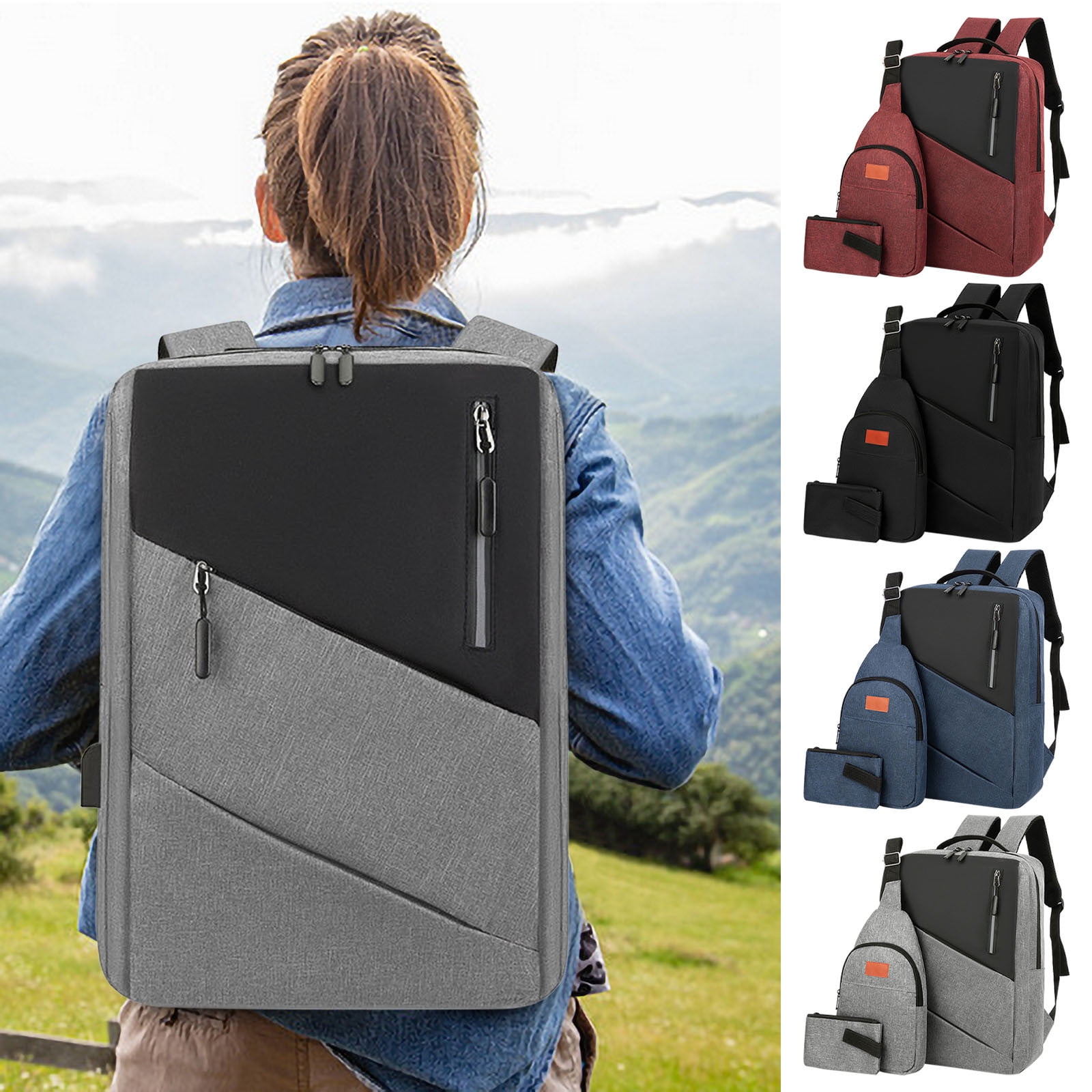 Leodye New Three Piece Backpack Set,USB Charging Business Computer Bag ...