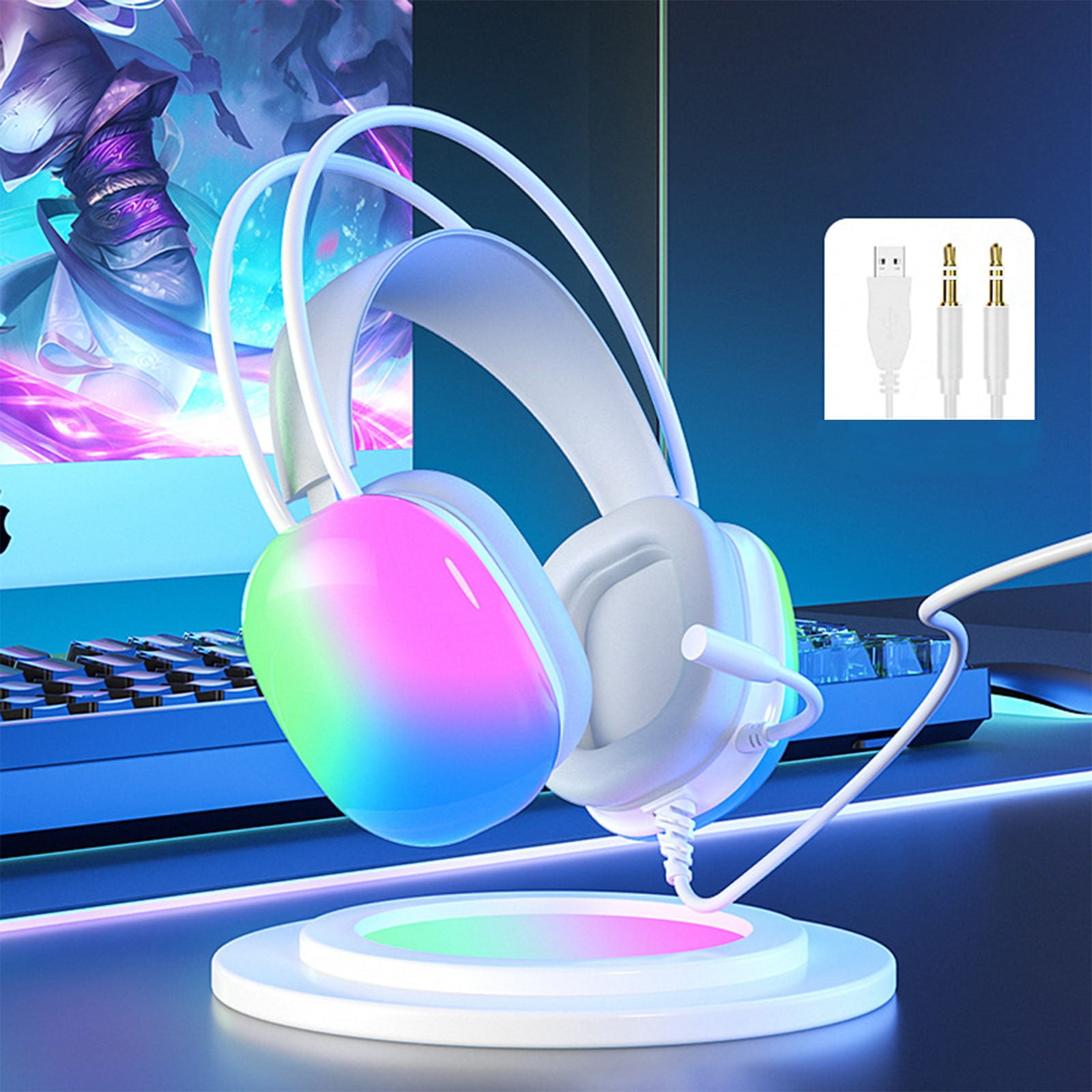 Leodye Premium 7.1 Surround Sound Wired Gaming Headset with Captivating RGB Lighting USB ...
