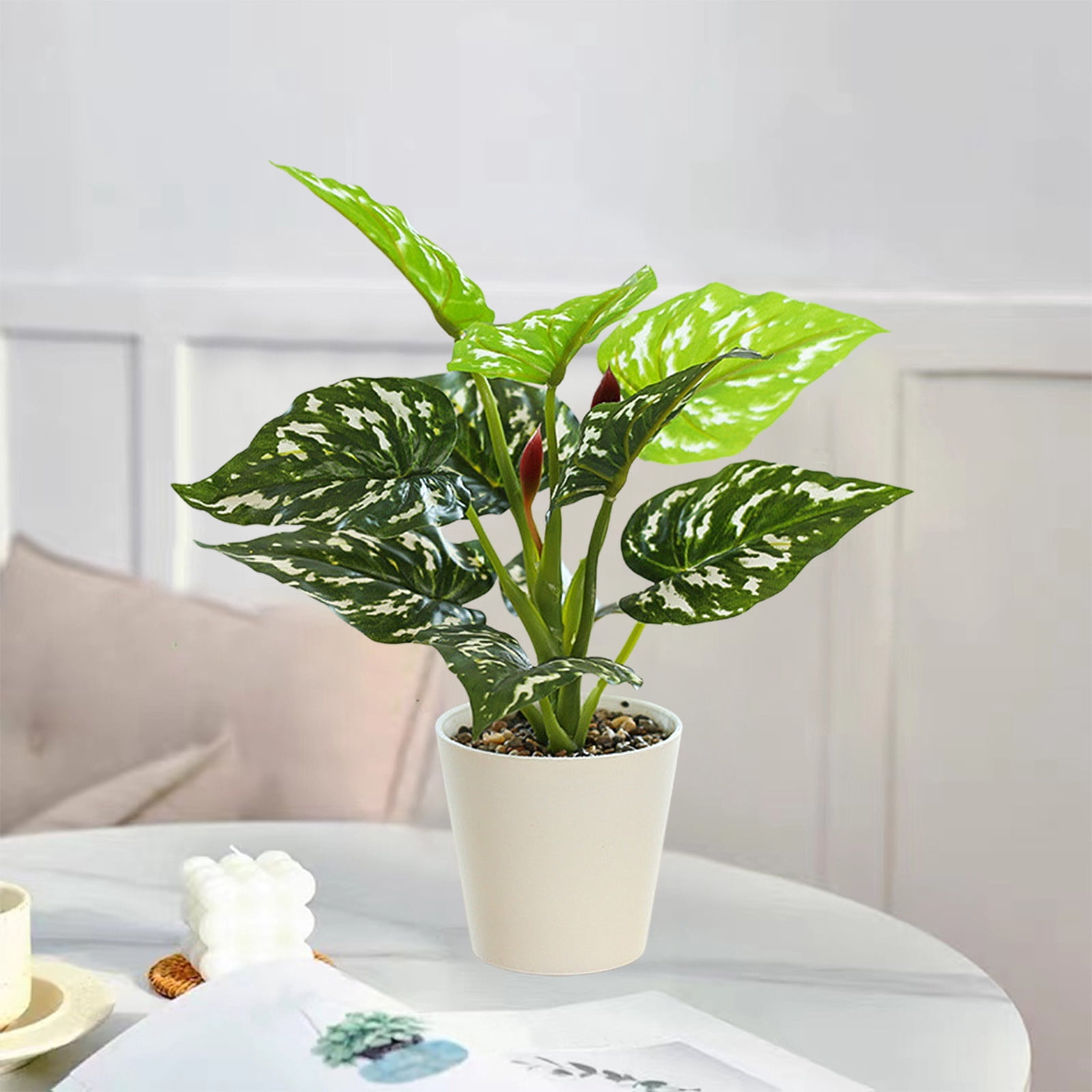 Leodye Realistic Artificial Potted Plants,Green Plastic Material ...
