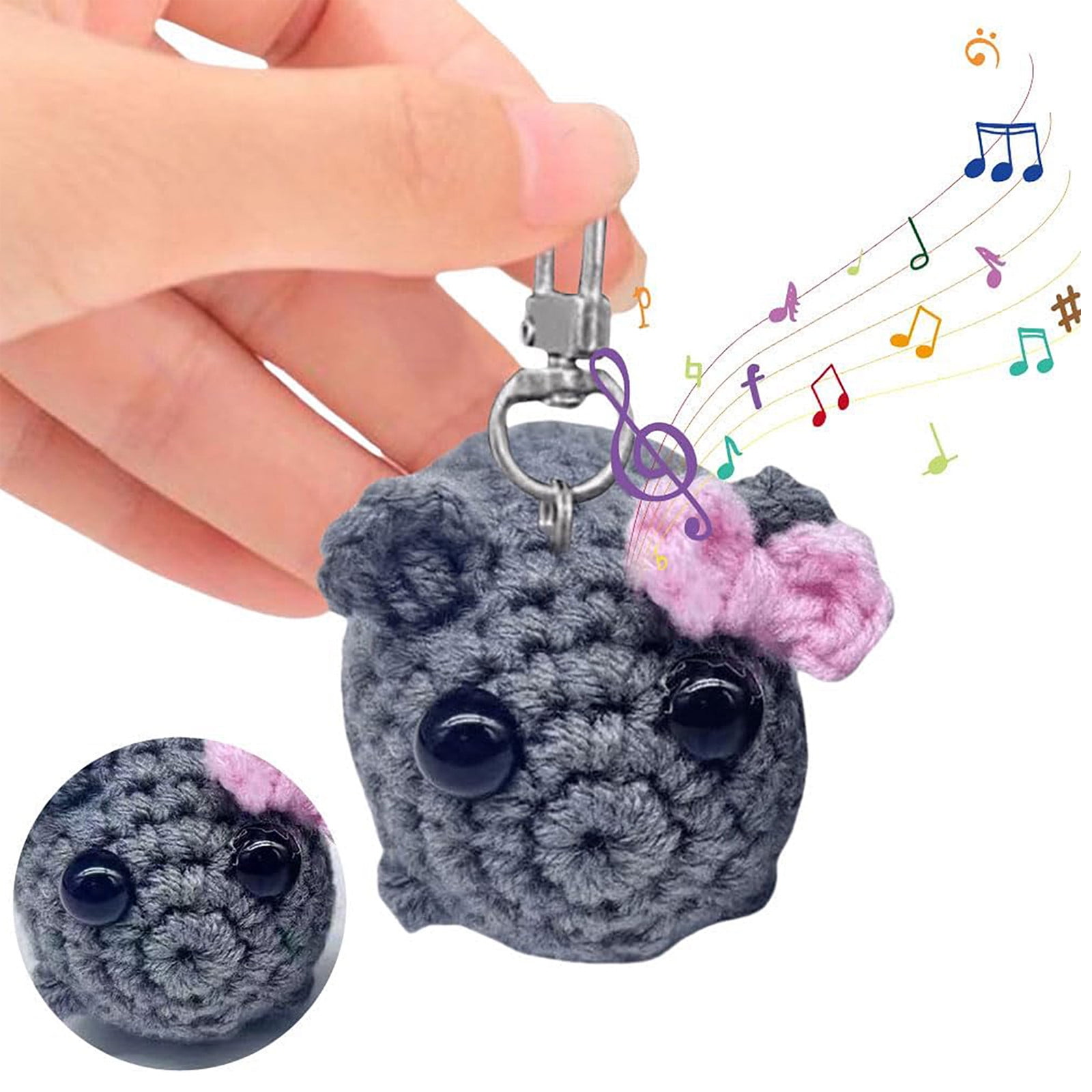 Leodye Sad Hamster Hooked Doll with Music and Keychain Knitted Sad ...