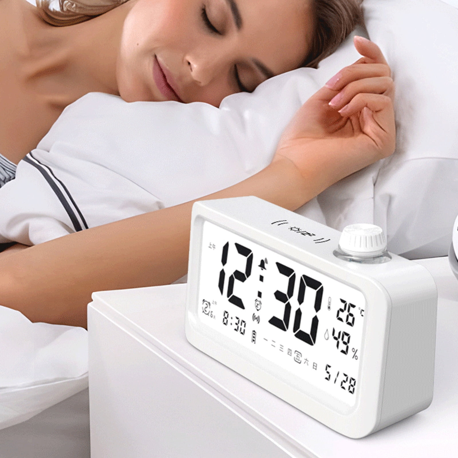 Leodye Simples Display Alarm Clock Student Wake Up Alarm Clock Electronic Clock White Backlight ...