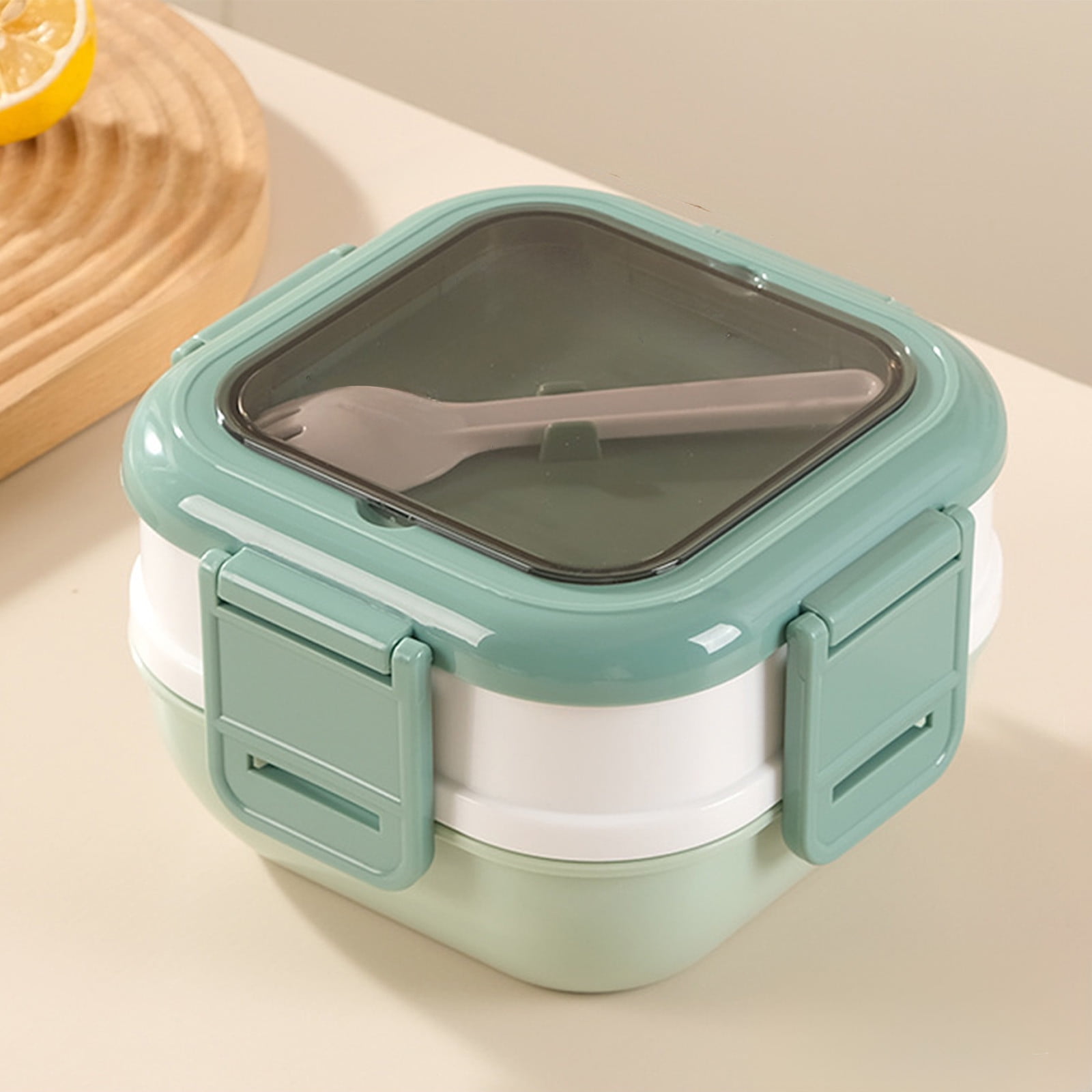 Leodye Square Double Layer Lunch Box,Bento Box with Cutlery,Leakproof ...