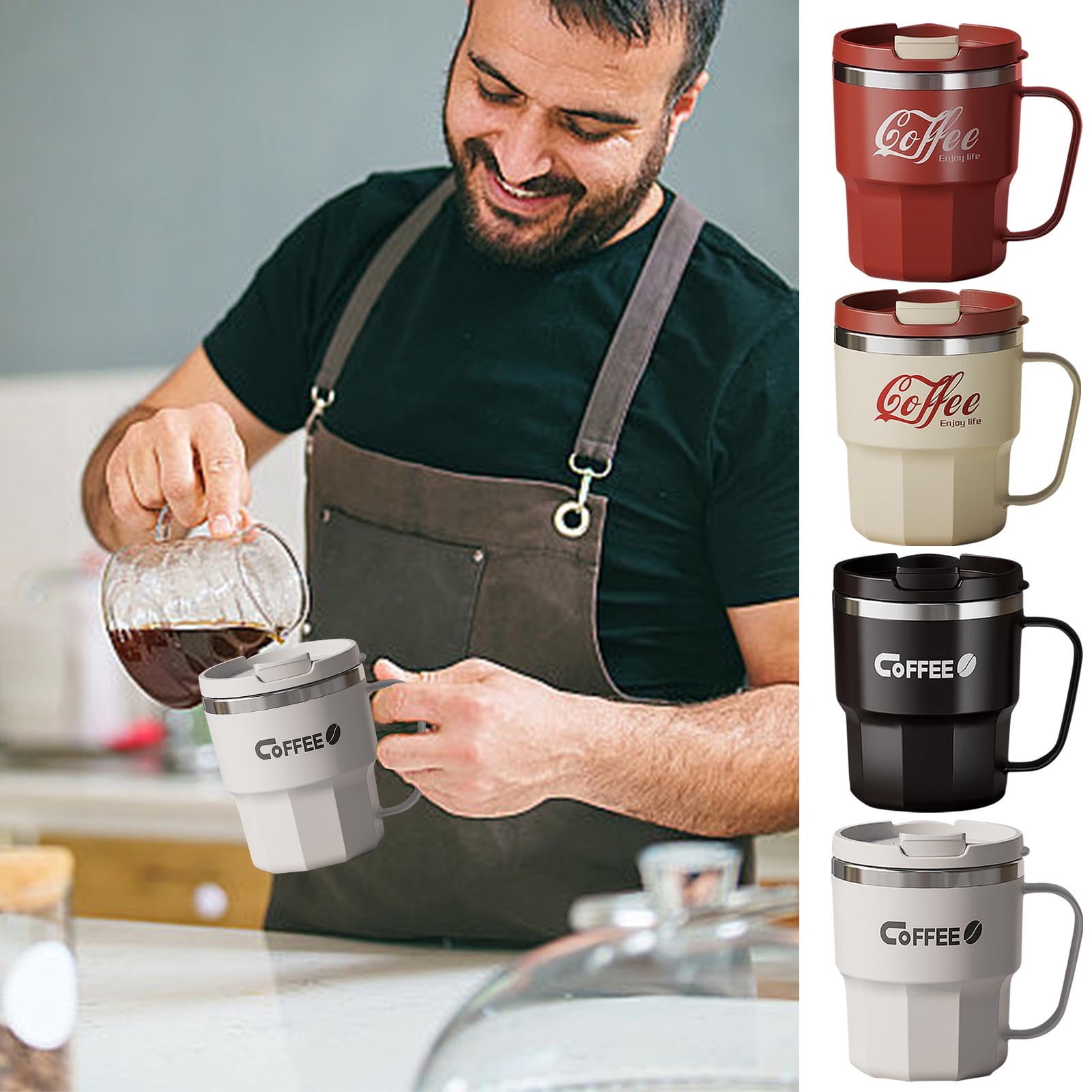 Leodye Stainless Steel Double-Walled Metal Mugs, Insulated Coffee Cup ...