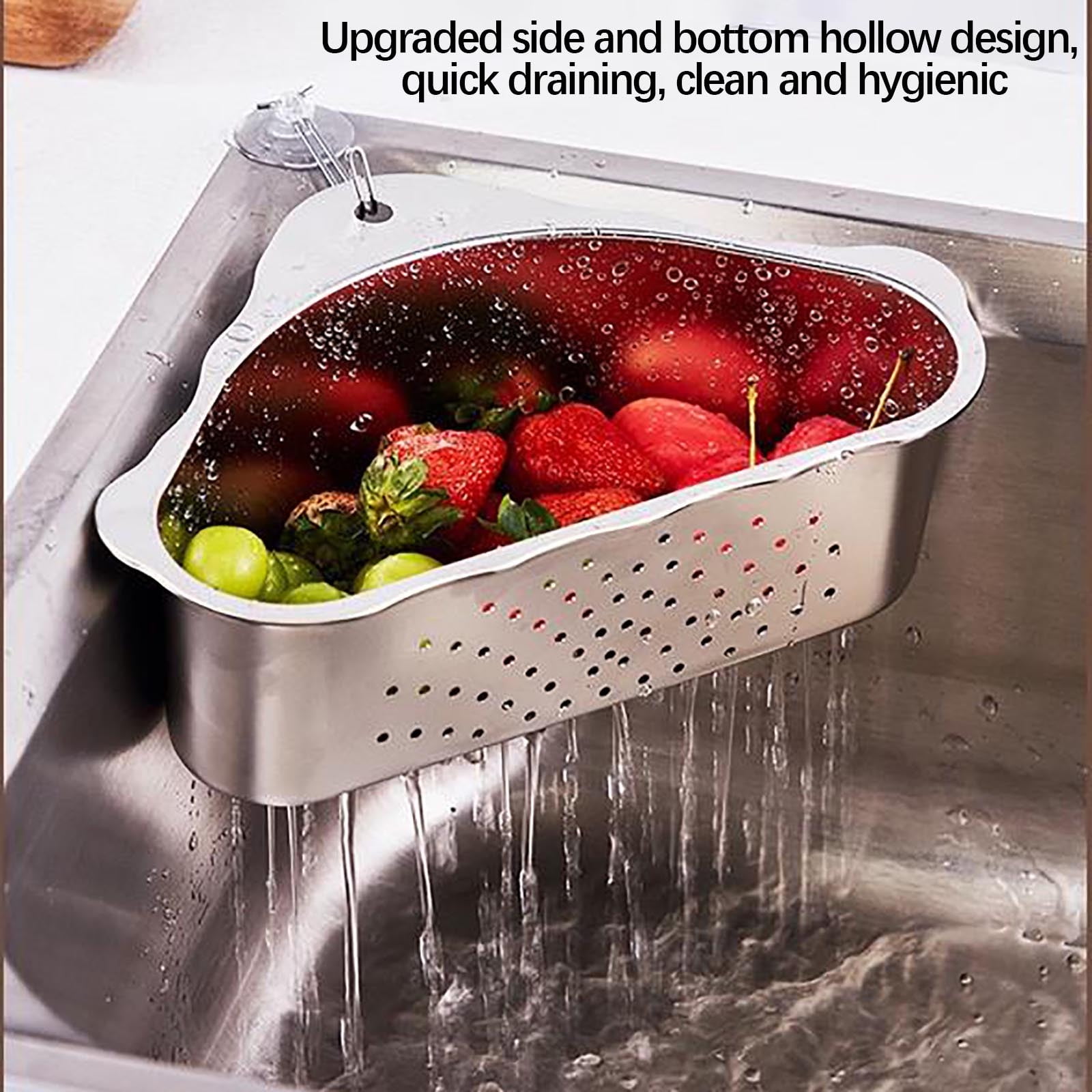 Leodye Stainless Steel Kitchen Sink Basket, Triangular Mesh Rack, Dish ...