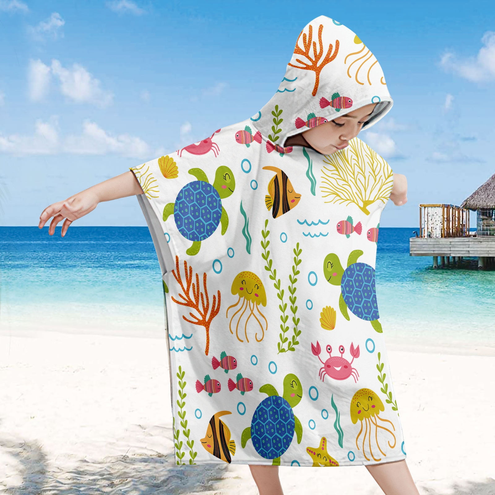 Leodye Wearable Hooded Beach Towels for Kids, Poncho Beach Towels for ...