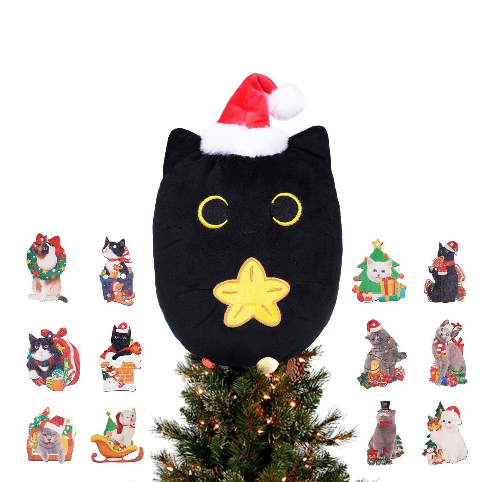Leokawin Christmas Tree Topper,8in Black Cat Tree Topper with Black Cat ...