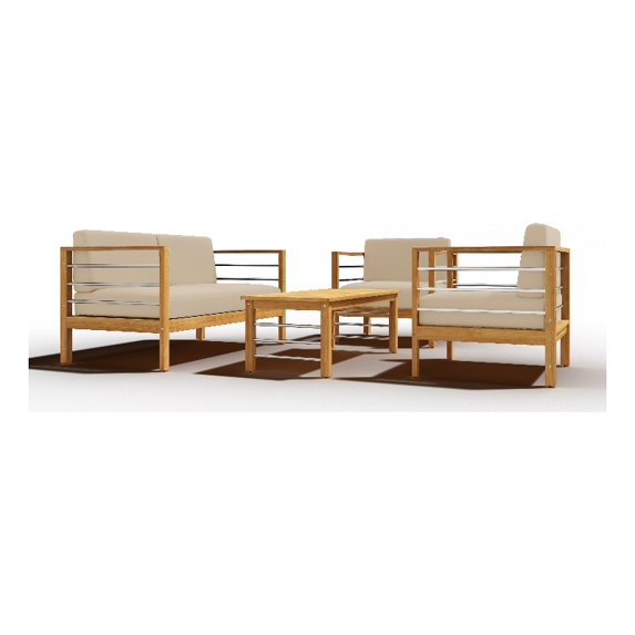 Leon 4-Piece Teak Outdoor Patio Deep Seating Set with Fawn Cushions ...