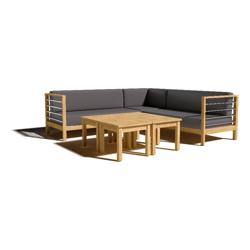 Leon 7-piece Teak Outdoor Sectional Deep Seating Set with Charcoal ...
