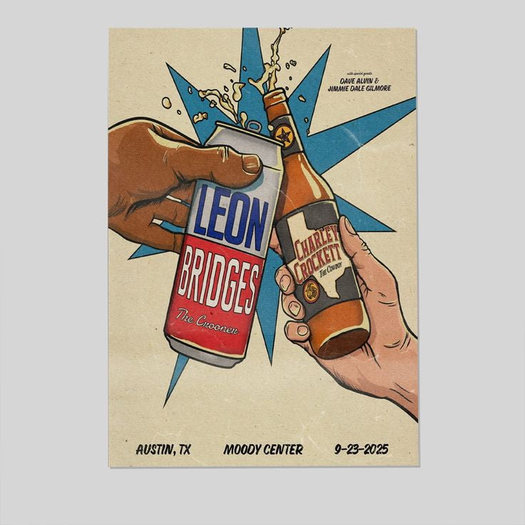 Leon Bridges & Charley Crockett Tour 2025 Moody Center Austin Poster ...