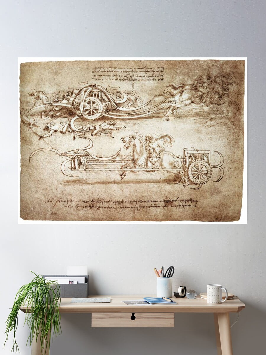 Leonardo Da Vinci Invention Sketches Poster Wall Art, Modern Wall Decor ...