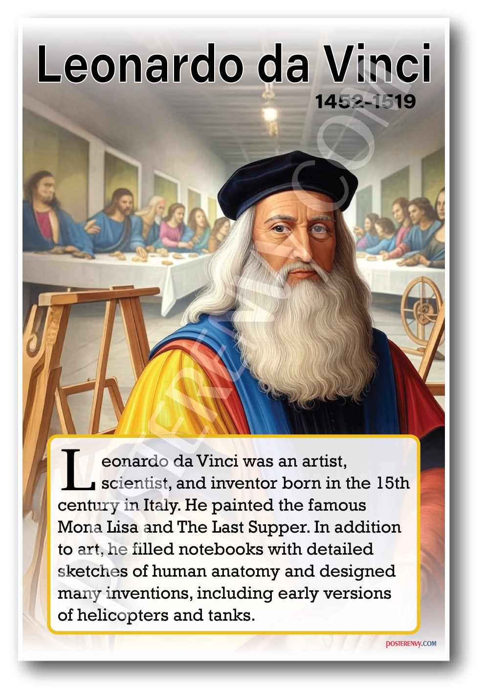 Leonardo Da Vinci - Renaissance Polymath - Biography Poster 18 x 12 inch - Walmart.com