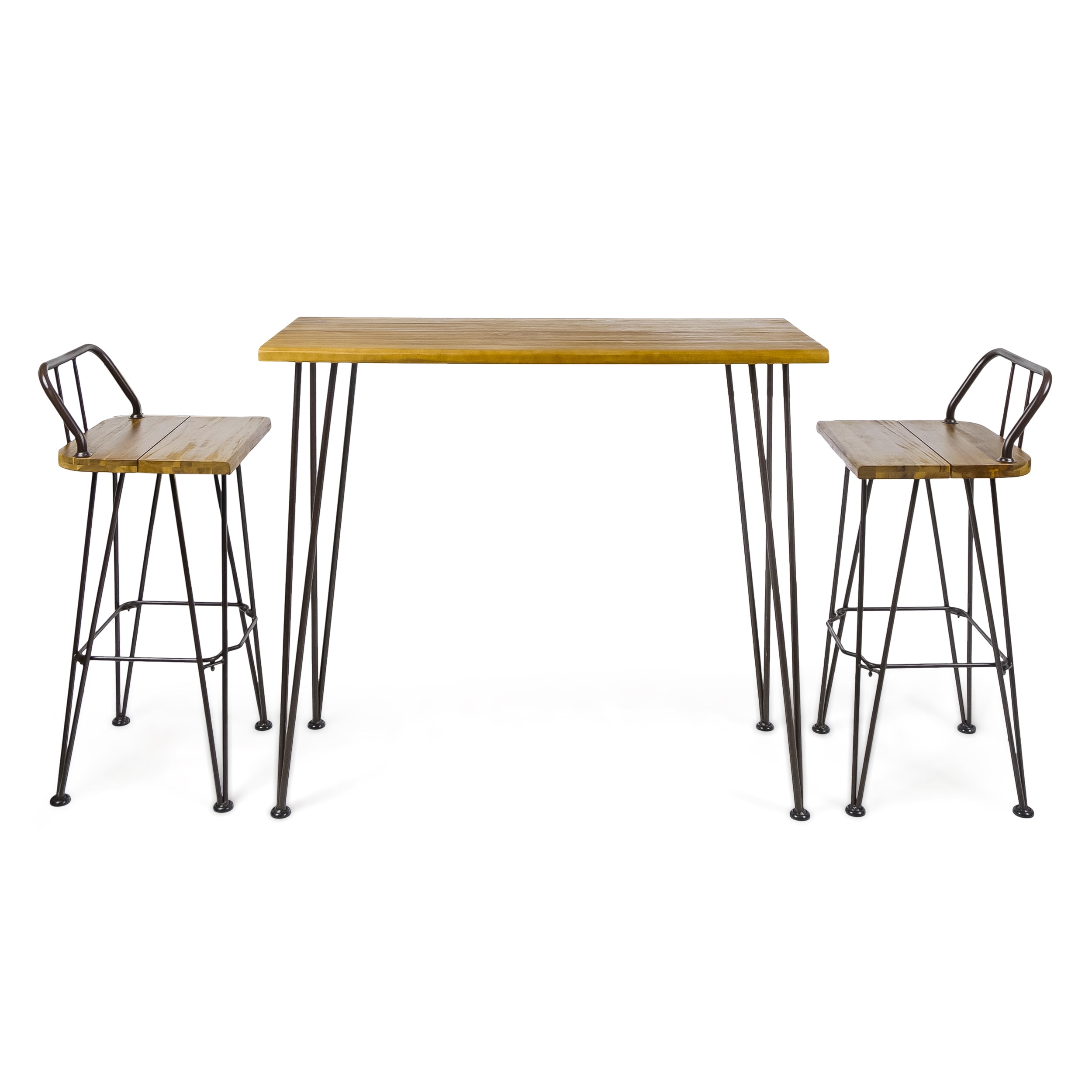 Leonardo Outdoor Industrial Acacia Wood Bar Set with Iron Frame, Teak ...