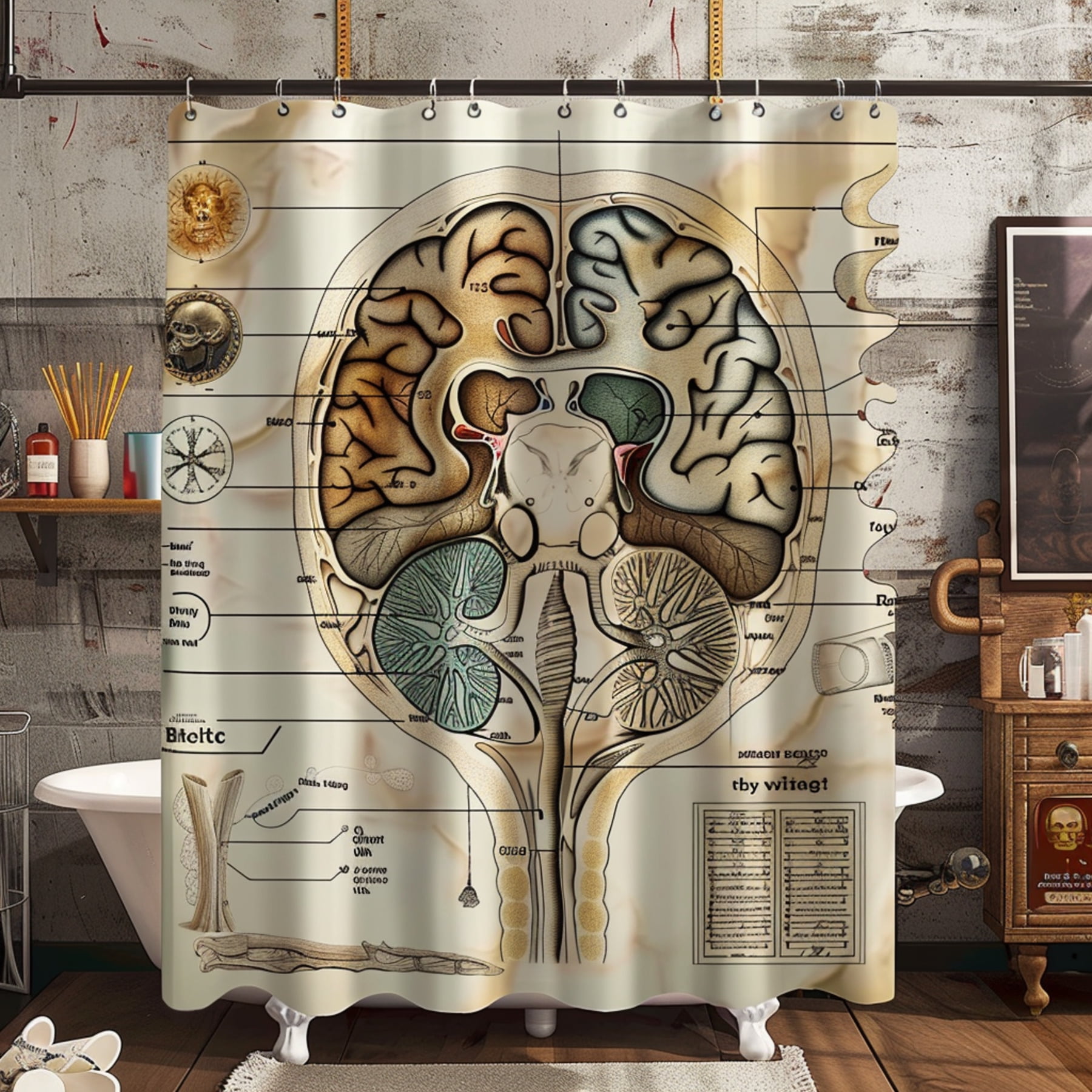 Leonardo da Vinci Style Anatomy Cross Section Shower Curtain ...
