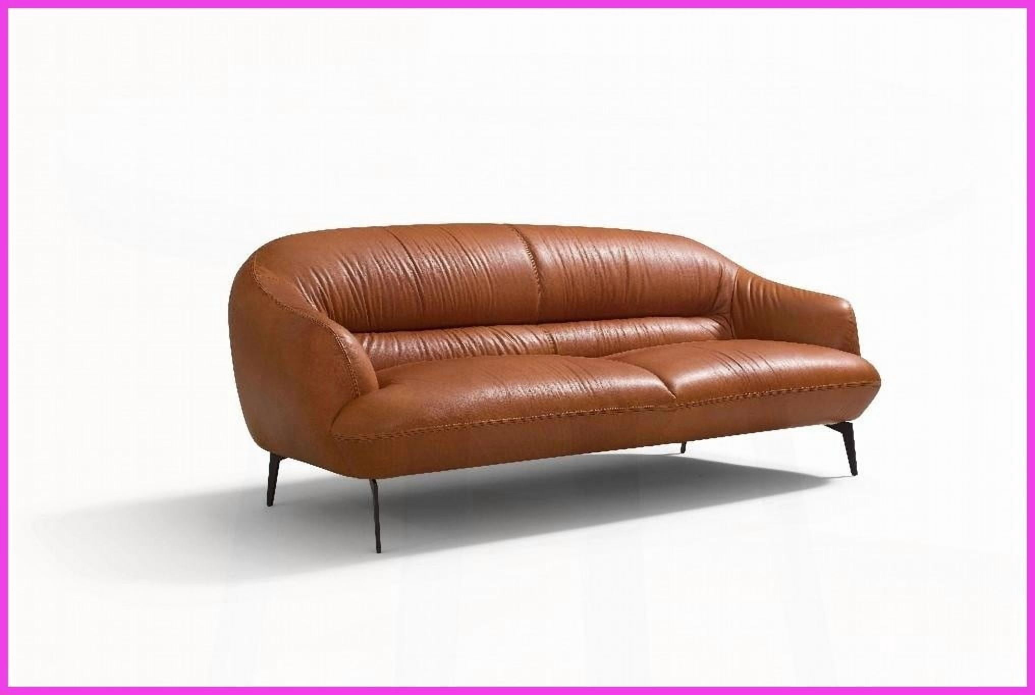 Leonia Cognac Leather 3-Seat Sofa - Italian-Made Modern Living Room ...