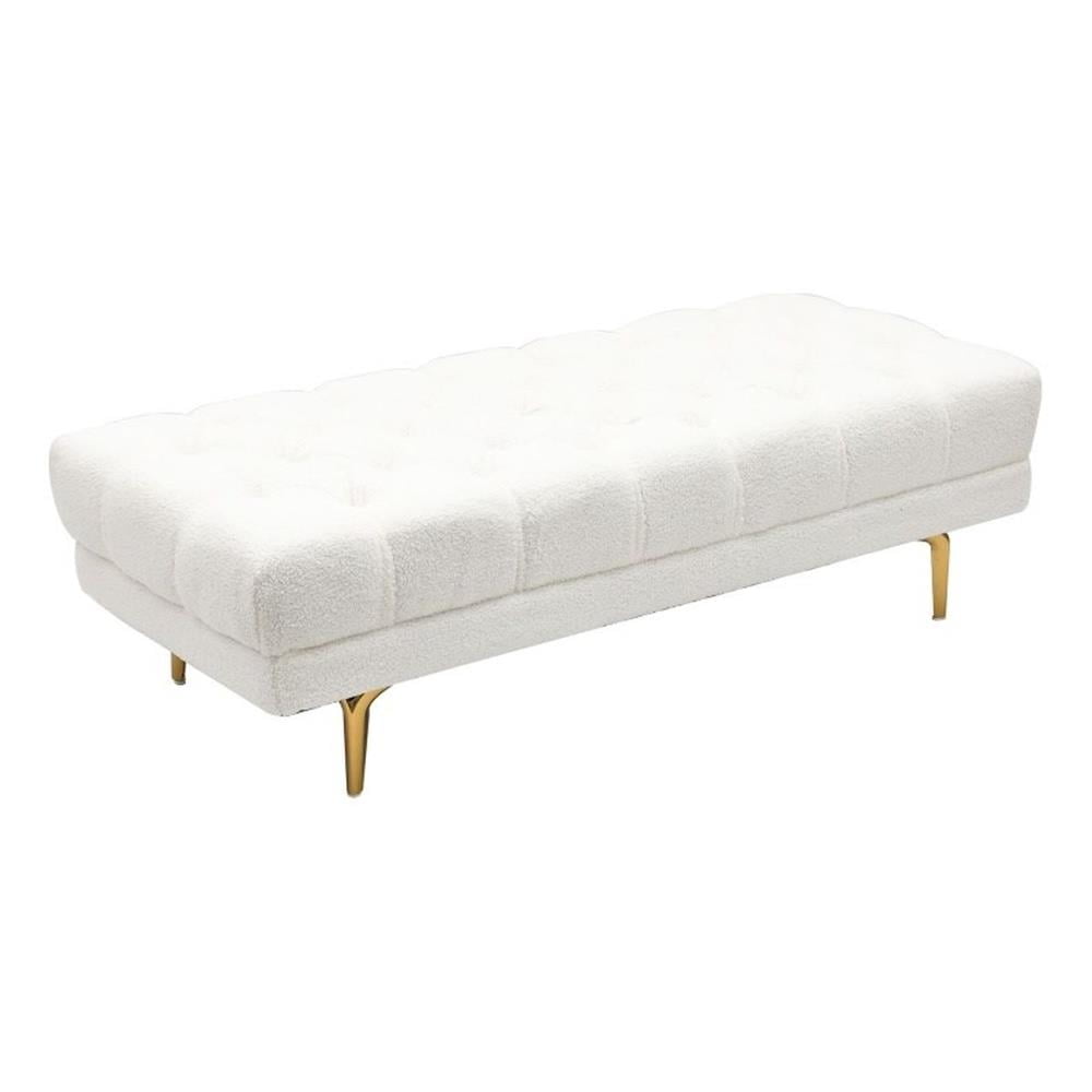 Leonora White Boucle Fabric Dining Bench with Gold Metal leg - Walmart.com