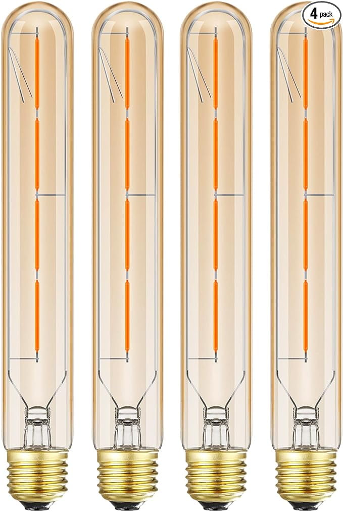 Leools Vintage LED Filament Bulb T10, 8.9inch Long Tubular Dimmable Edison Light Bulbs,E26 Base ...