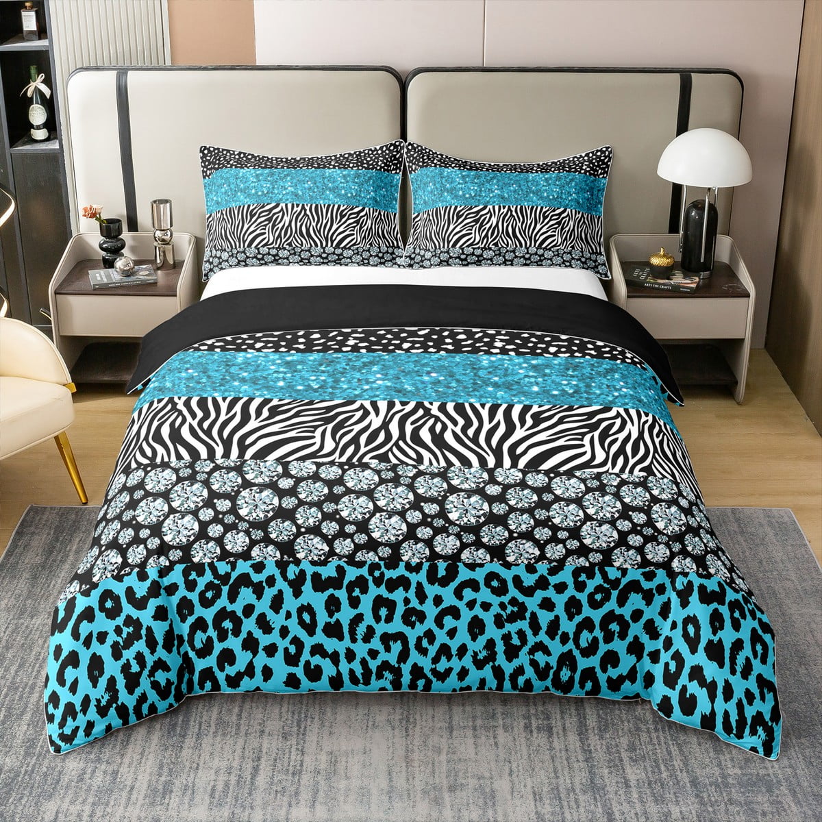 Leopard 100% Cotton Duvet Cover King,Blue Cheetah Animal Print ...