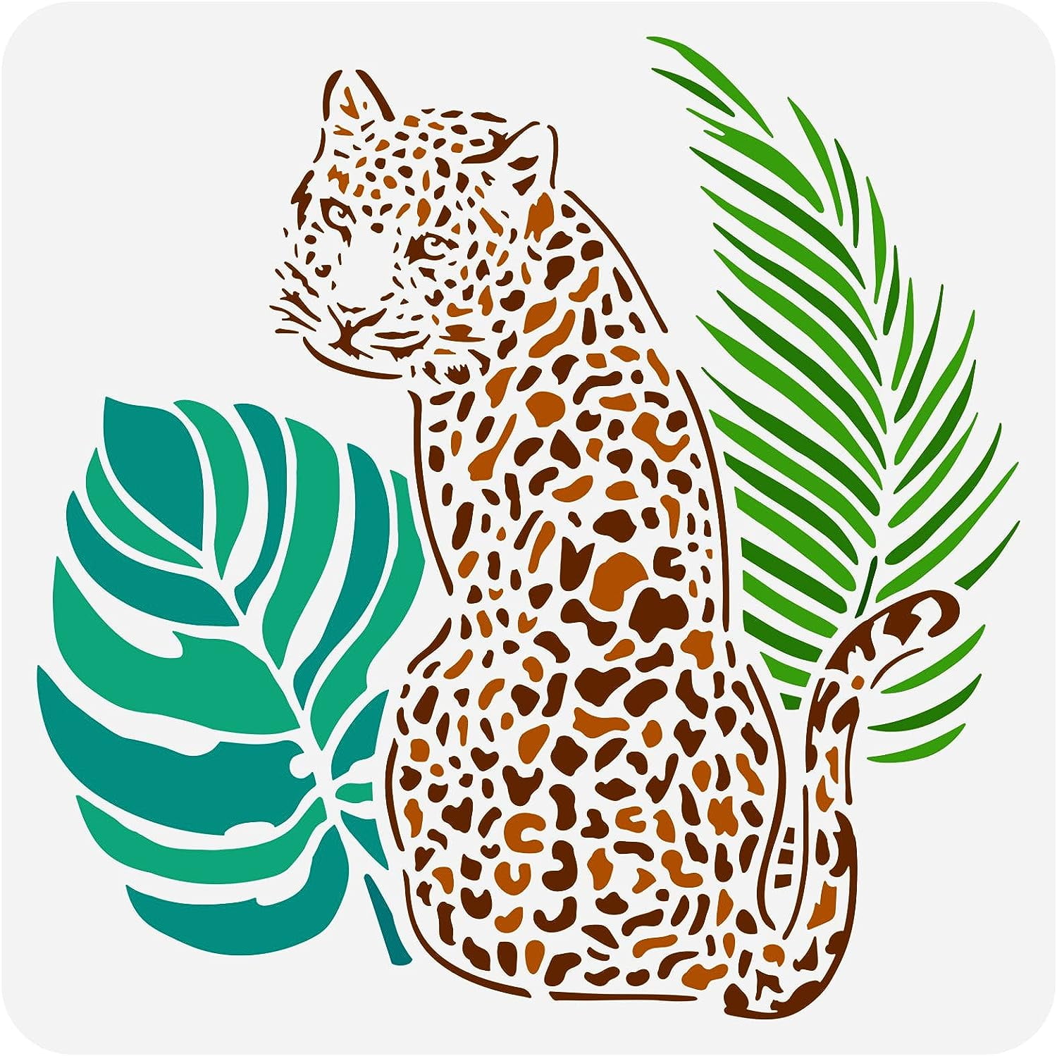 Leopard 11.8x11.8in Reusable Tropical Painting Stencil DIY Art Template ...