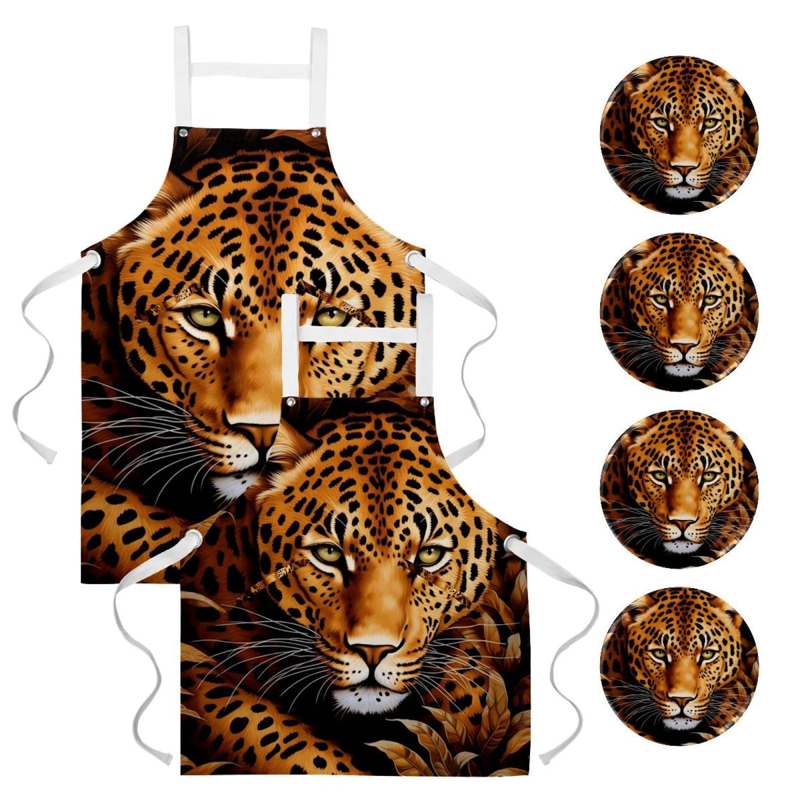 Leopard 2 Pack Waterproof Chef Apron with Pockets and Badge Set ...