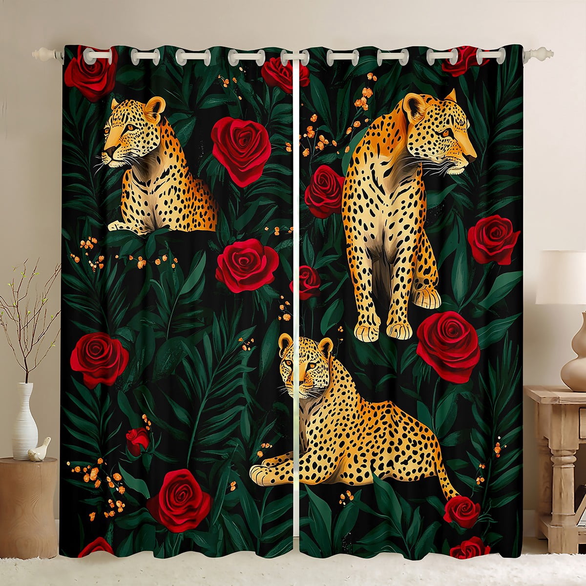Leopard 30%-50% Blackout Curtains,Roses Romantic Animals Curtains ...