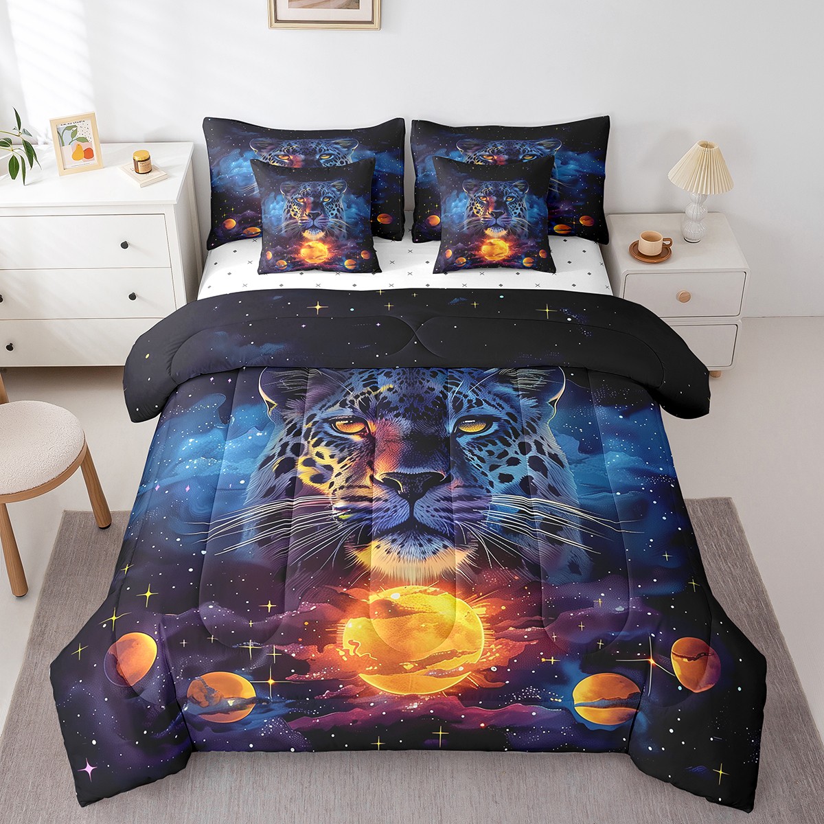 Leopard 7 Piece Comforter Set Full Bed in a Bag Galaxy Moon Cheetah ...