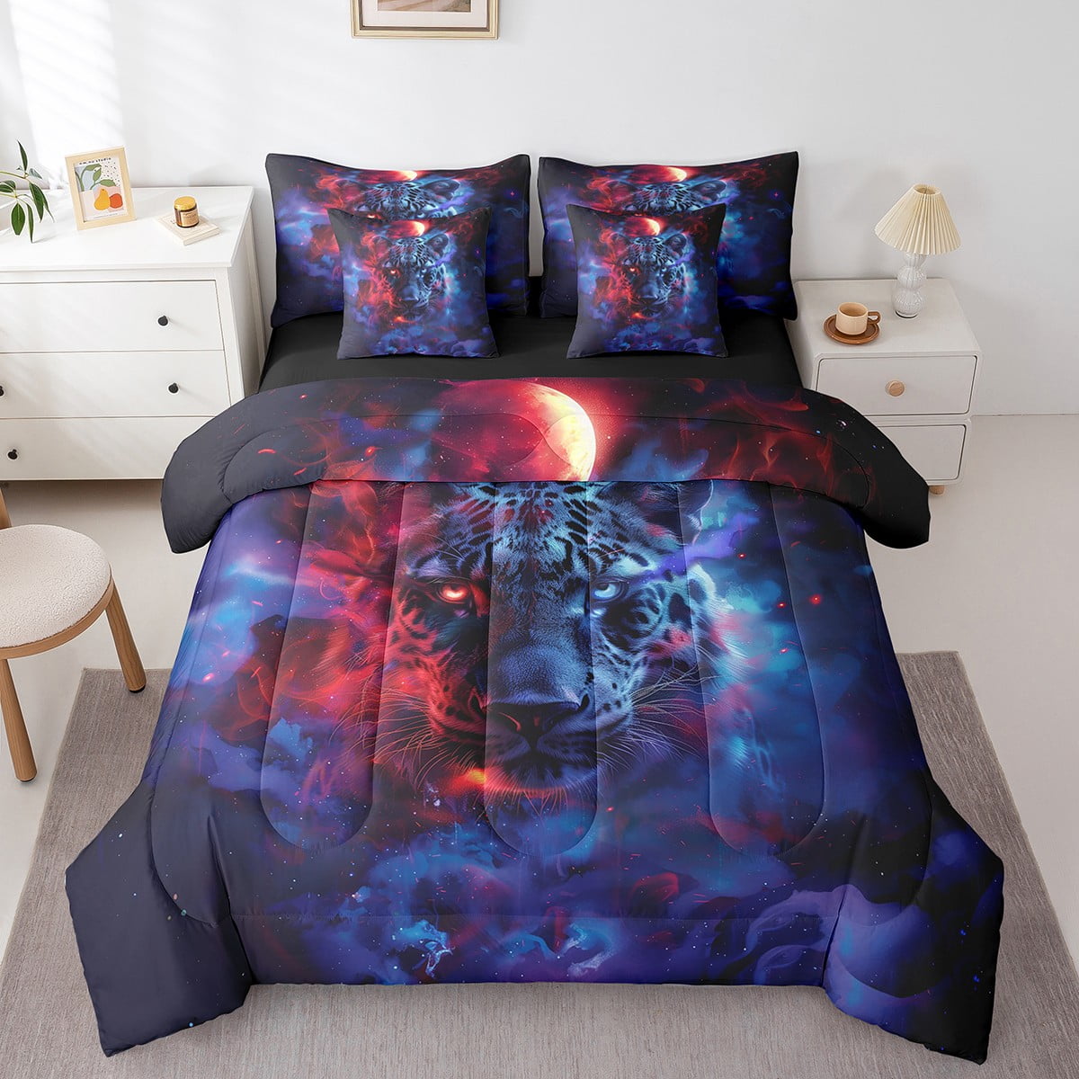 Leopard 7 Piece Comforter Set Full Bed In A Bag,Red Blue Fog Cheetah ...