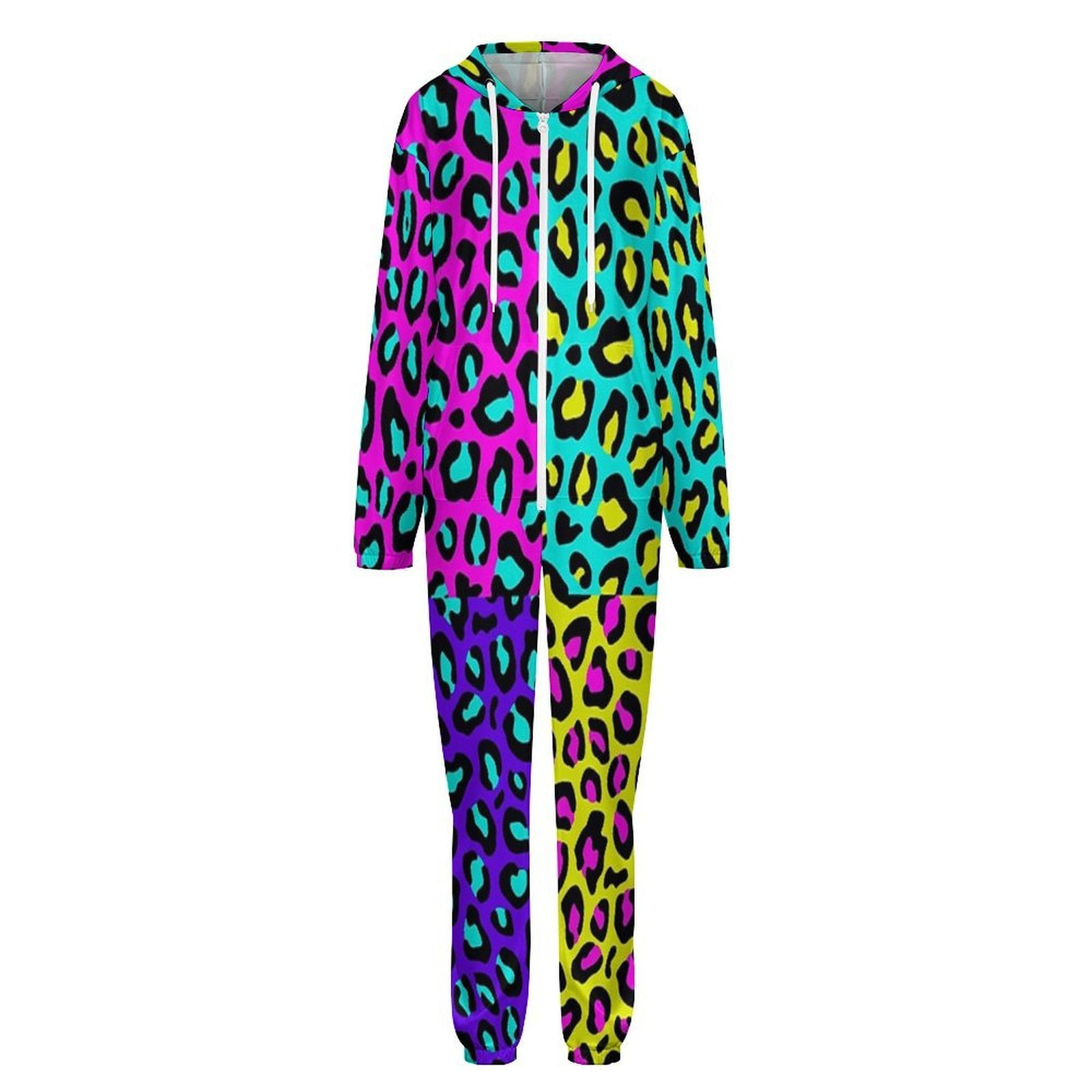 Leopard 80s Unisex Adult Onesie Pajamas with Pockets for Women Men ...