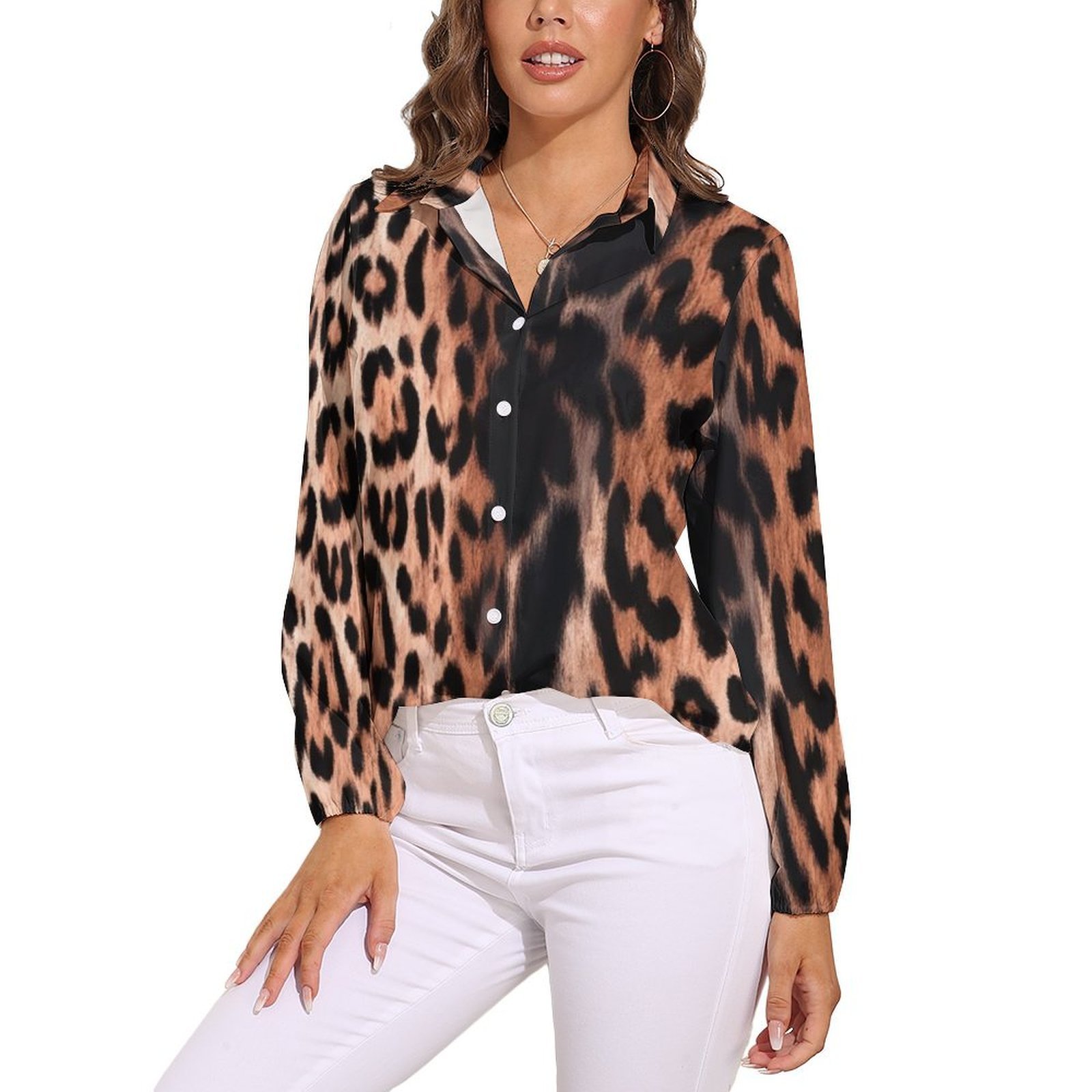 Leopard And Tiger Stripe Print Vntage Casual Long Sleeve Shirt Blouse ...