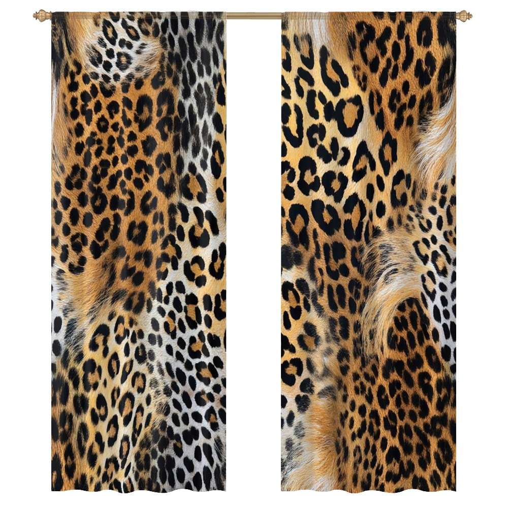 Leopard Animal Print Tulle Curtains For Living Room Chiffon Sheer Voile ...