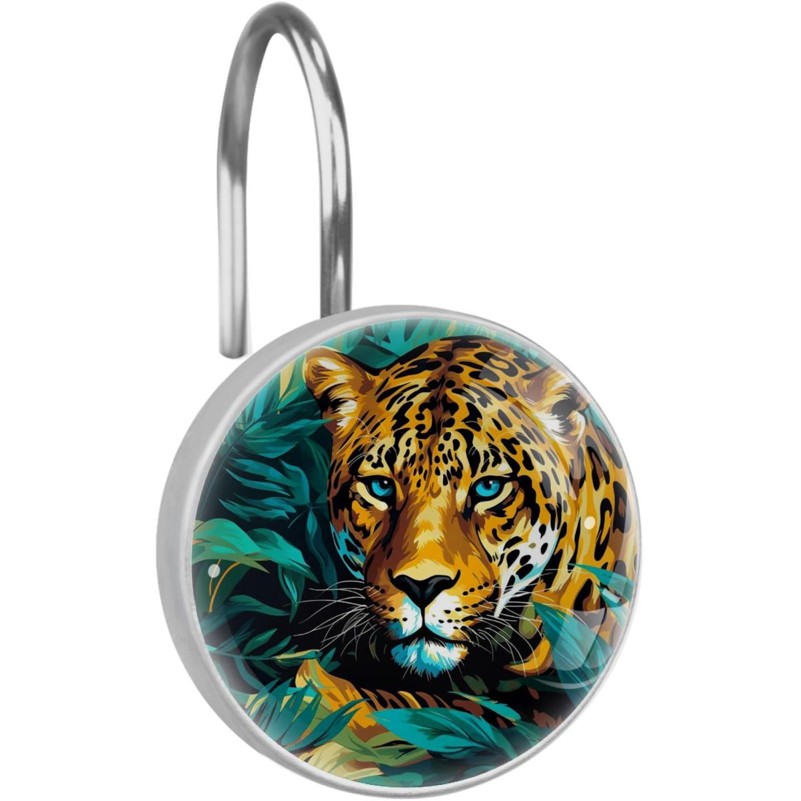 Leopard Animal Rolling Shower Curtain Hooks, Clear Crystal Glass Art ...