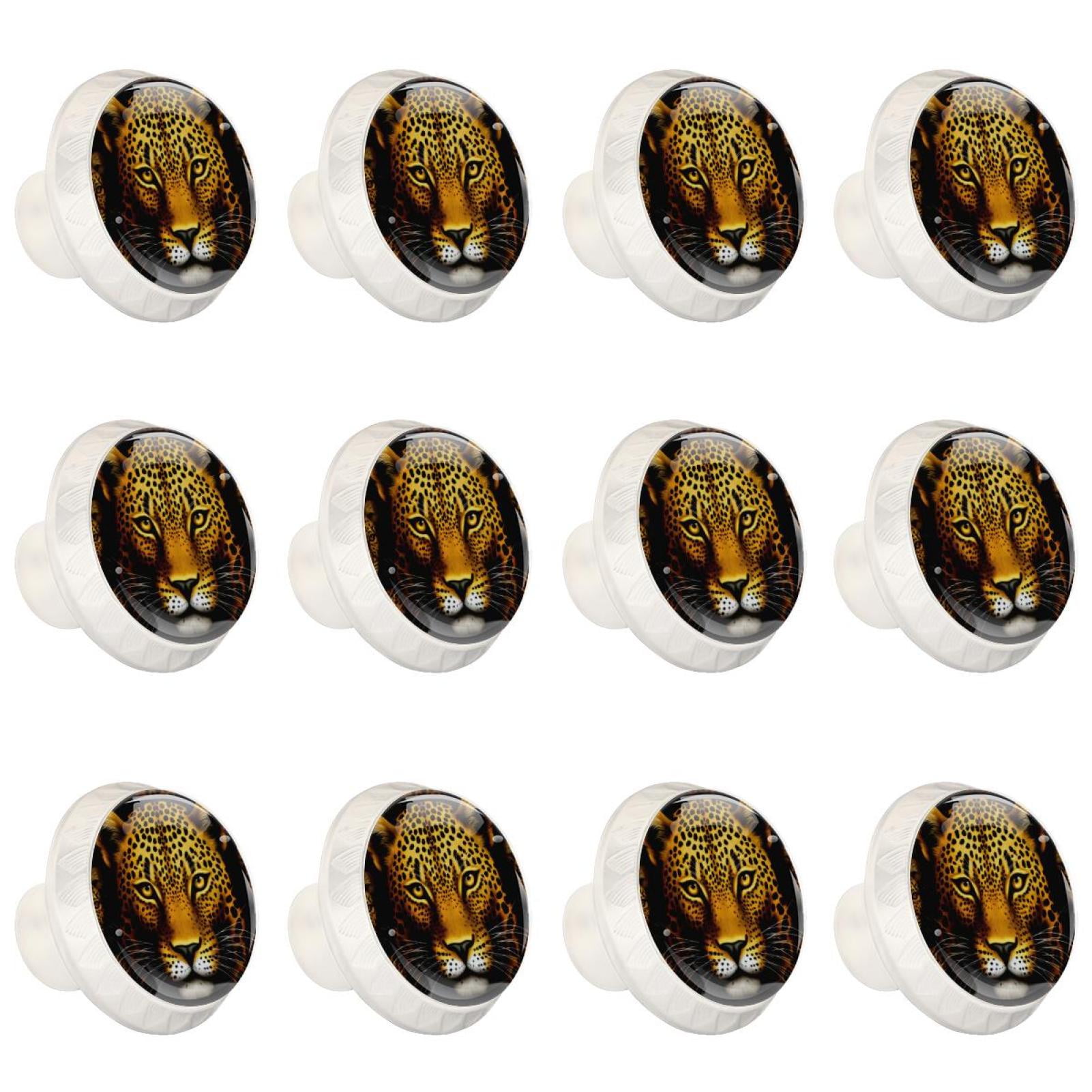 Leopard Animals 12 Pcs White Round Drawer Pulls with Screws,ABS and Glass Cabinet Handles for ...