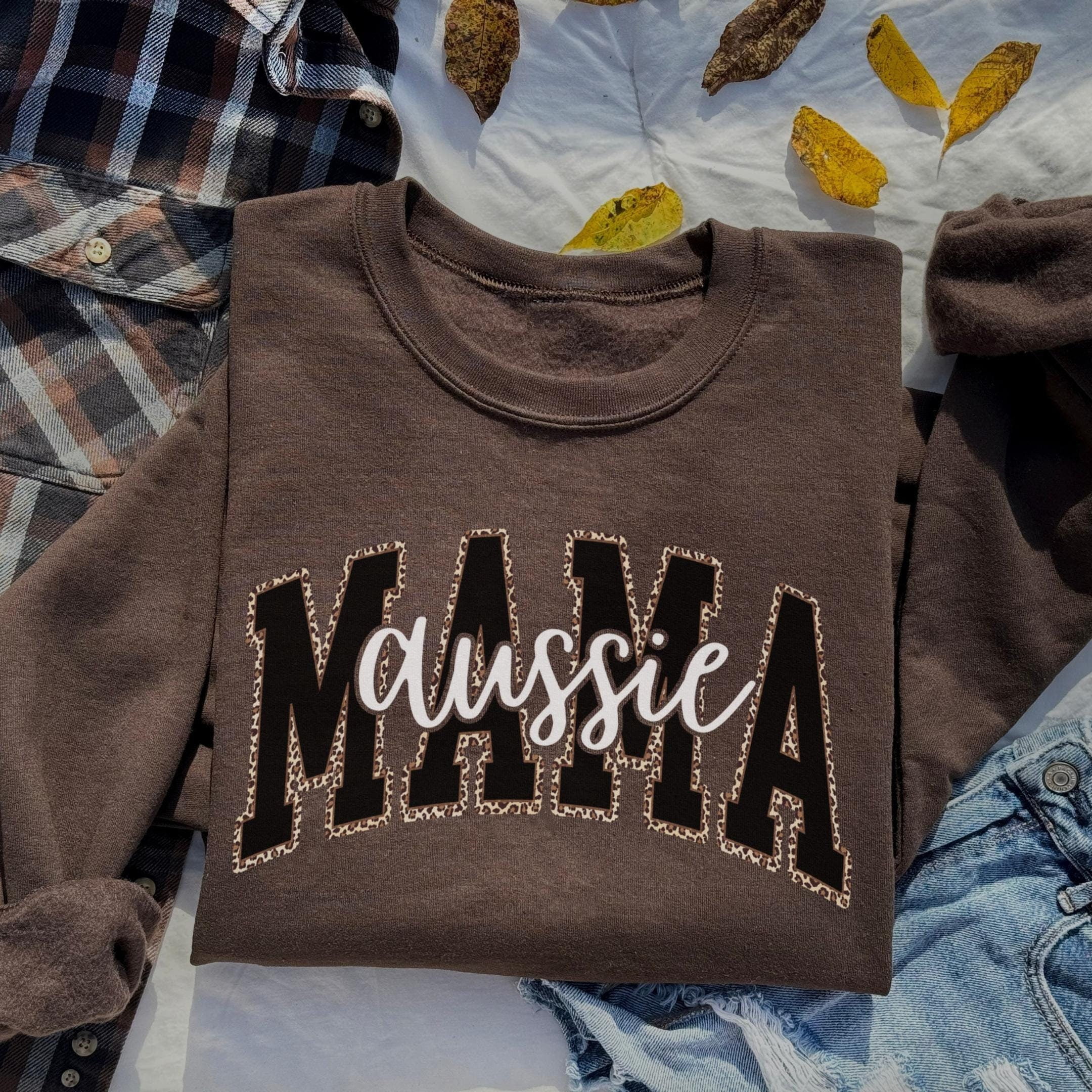 Leopard Aussie Mama Sweatshirt, Animal Print Australian Shepherd Mom ...
