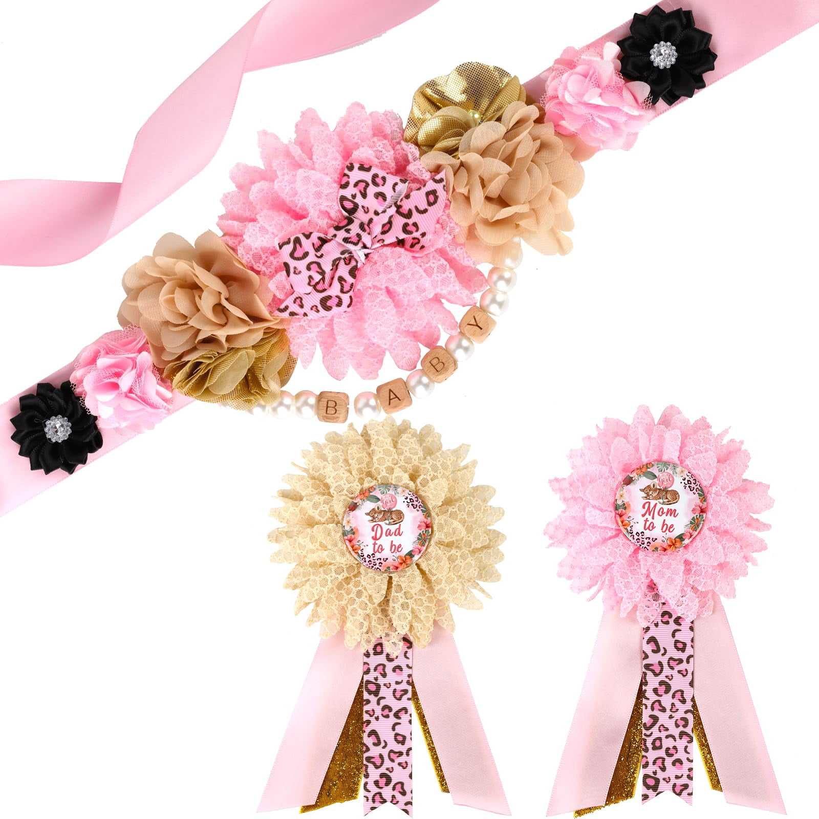 Leopard Baby Shower Maternity Sash Kit Pink And Brown - Jungle Safari ...