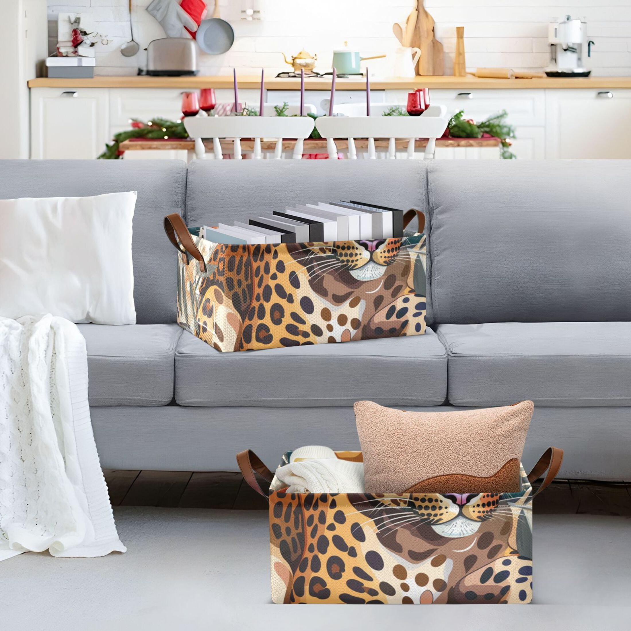Leopard Baby Storage Bins with Handles Foldable Storage Baskets for ...