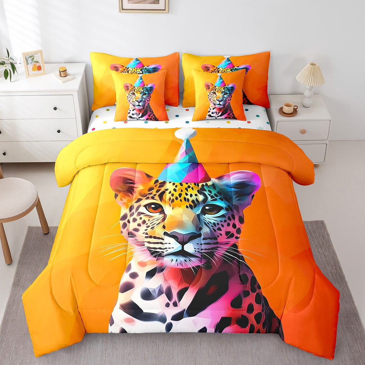 Leopard Bedding Set Full Size Rainbow 3D Cheetah 7 Pieces Comforter Set ...