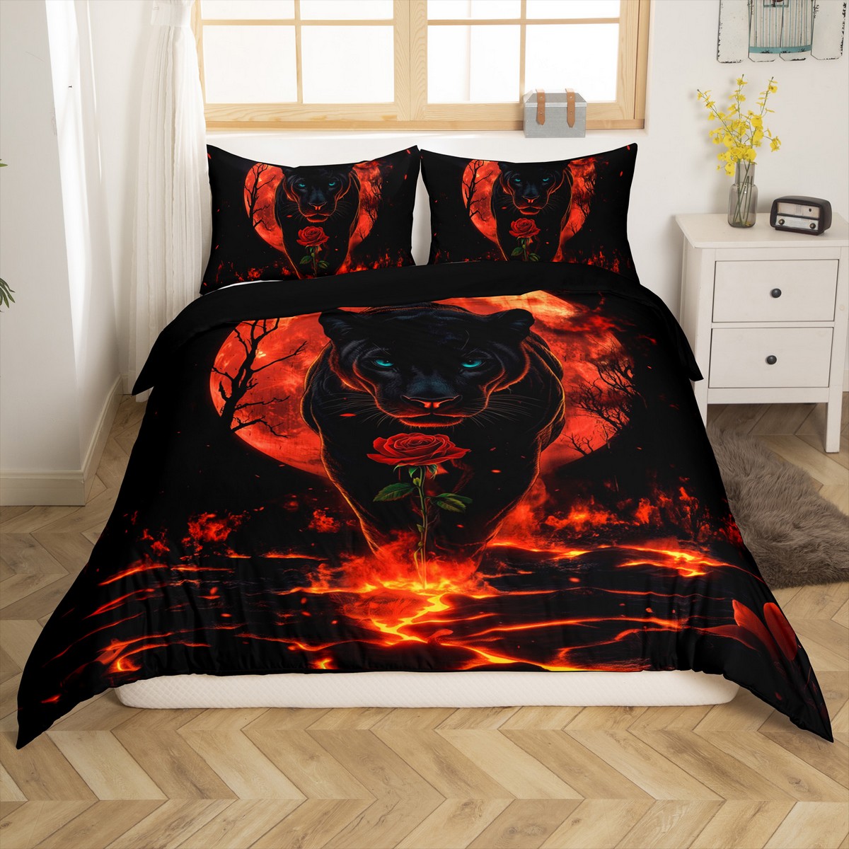 Leopard Bedding Set Woman Red Rose Flower Comforter Cover,Valentine'S ...