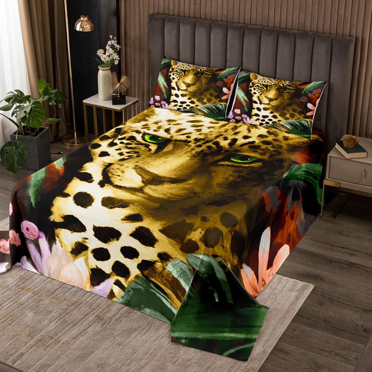 Leopard Bedspread Set Animal Cheetah Coverlet Set, Watercolor Oil Paint ...